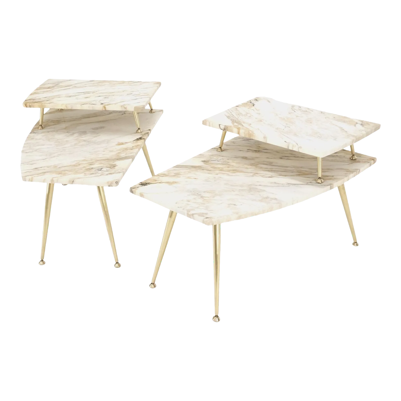 Pair of Asymmetrical Wedge Two Tier Marble Top Tapered Brass Legs Side ...