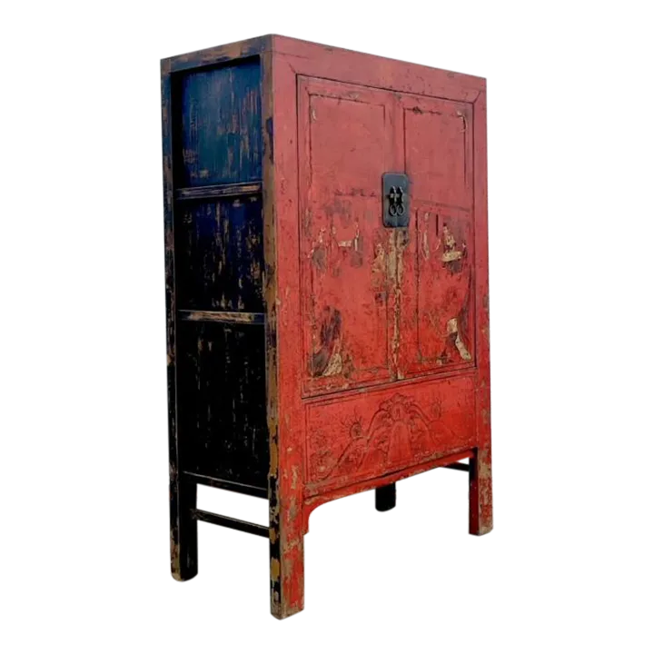 Vintage Asian Distressed Reclaimed Wood Armoire | Chairish