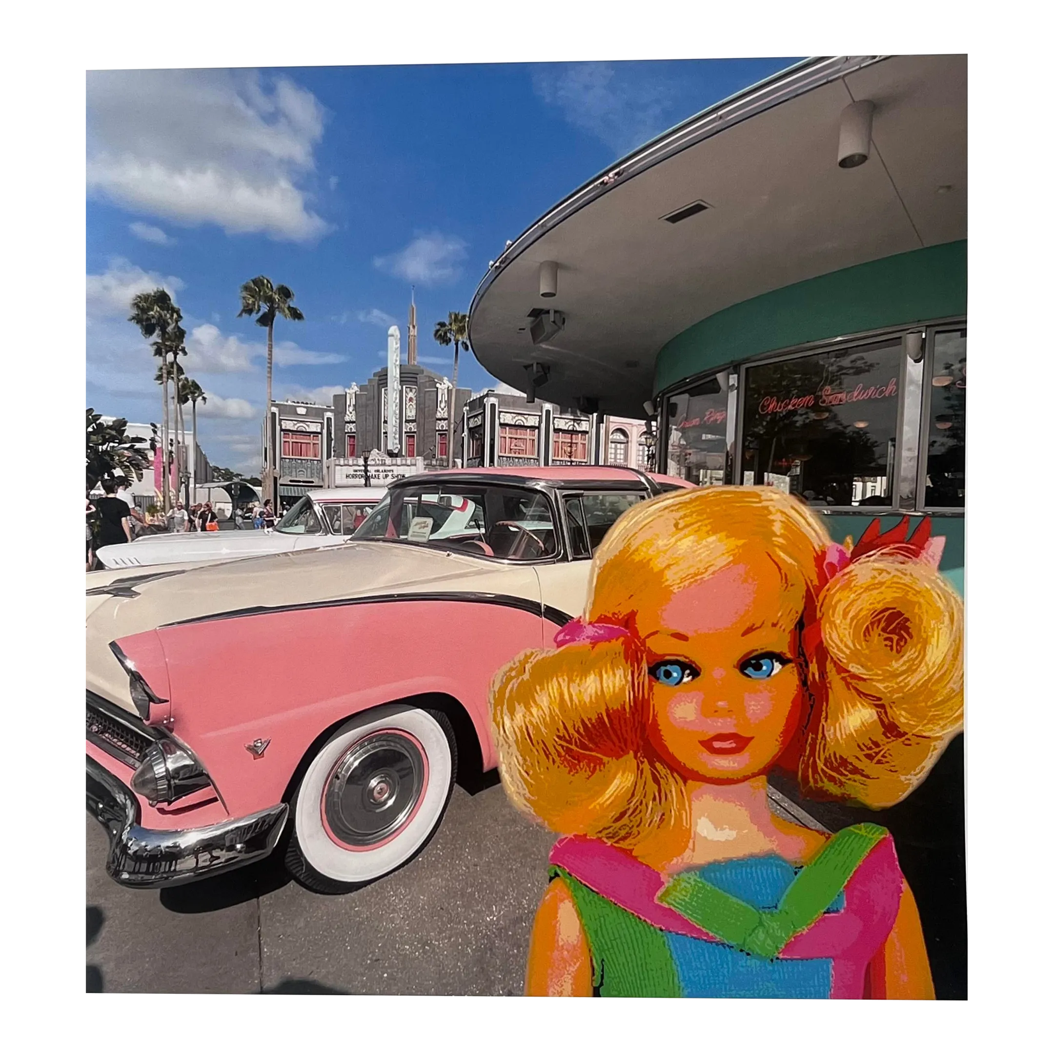 Art Print Vintage Skipper and Classic Car at the Diner | Chairish