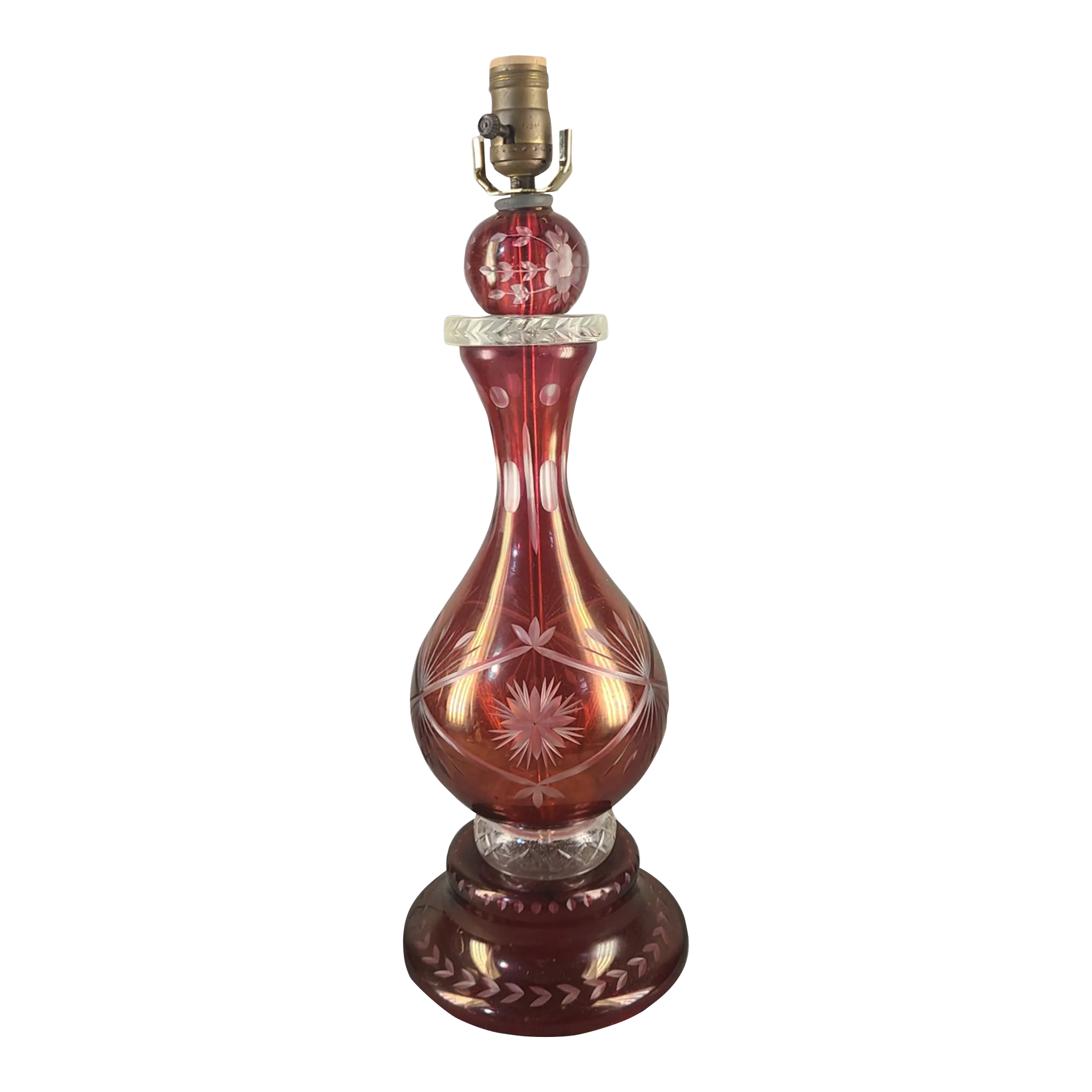 Early 20th Century Vintage Bohemian Ruby Red Cut to Clear Flush Table ...