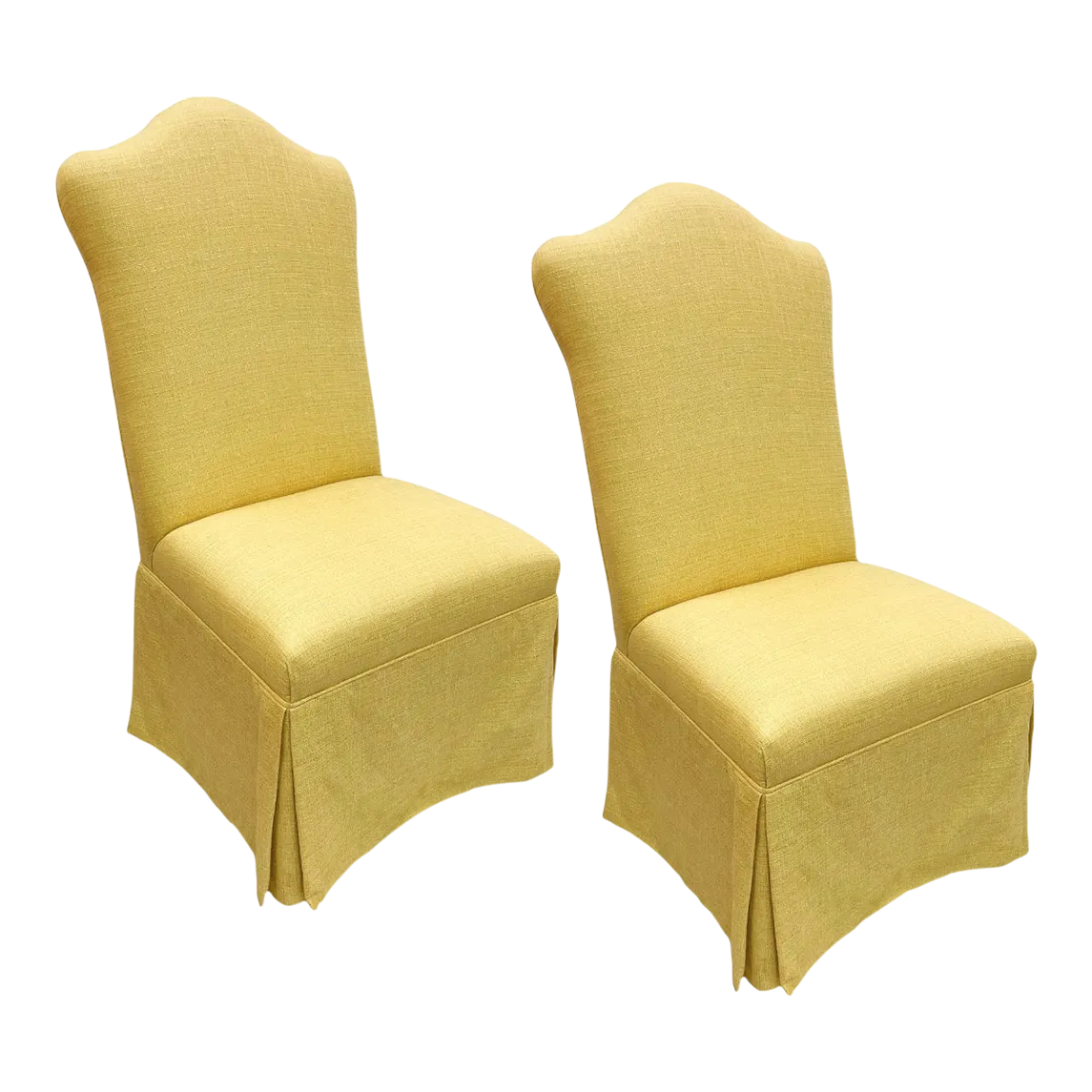 Vintage Set of 2 Yellow Custom Upholstered Parsons Chairs | Chairish