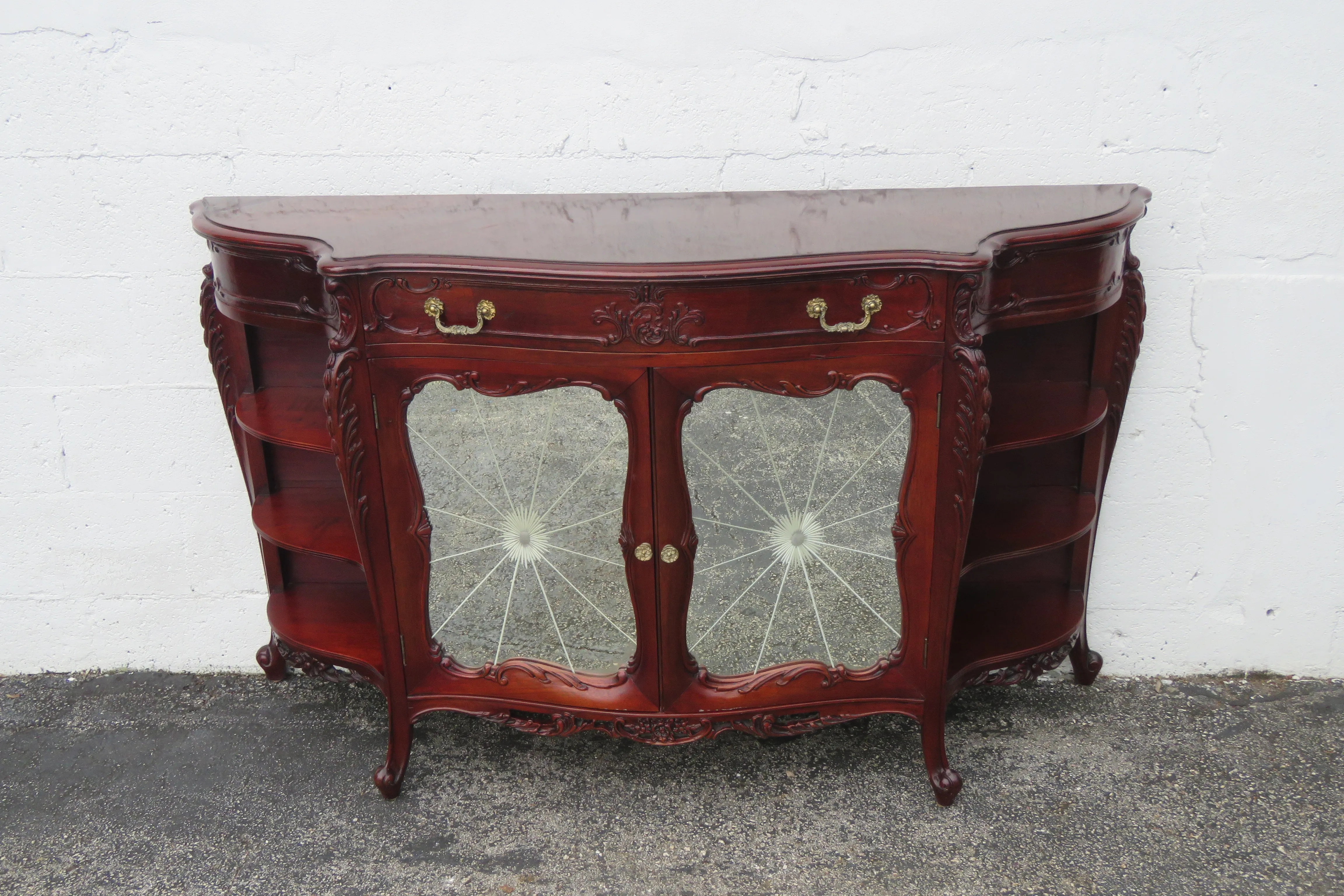 Mahogany Buffet Server Sideboard Credenza With Bookcase Display Shelves
