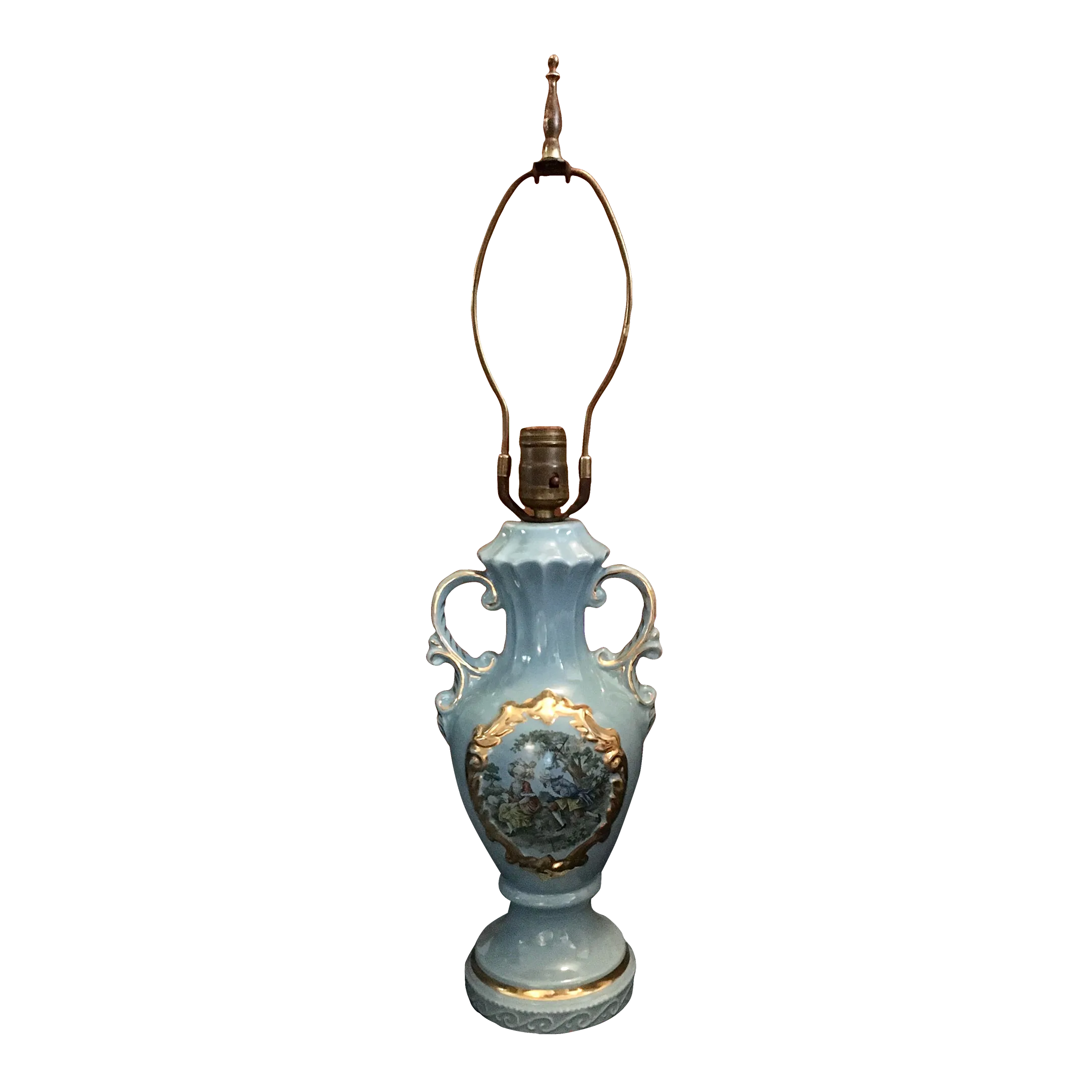 Vintage Mid 20th Century Powder Blue Regency Scenic Table Lamp | Chairish