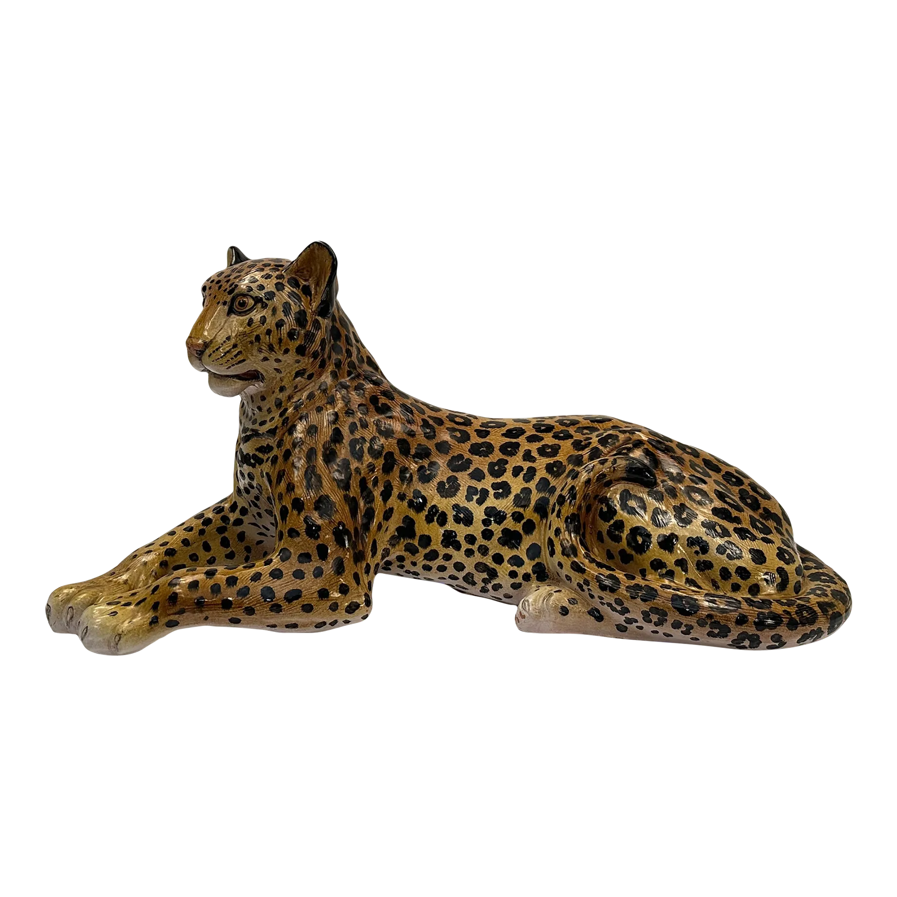 Monumental Italian Glazed Terracotta Leopard Sculpture in Repose | Chairish