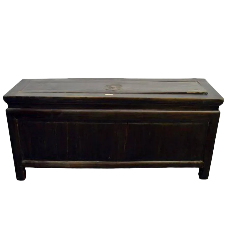 19th Century Brown Lacquered Chinese Trunk With Brass Hardware and ...