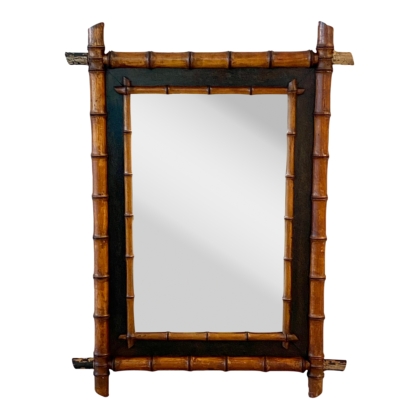 French Antique Double Bamboo Framed Mirror | Chairish