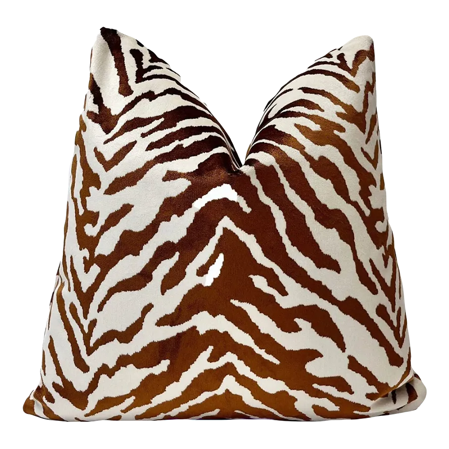Ginger Bronze Velvet Zebra Print Throw Pillow With Feather Down Insert ...