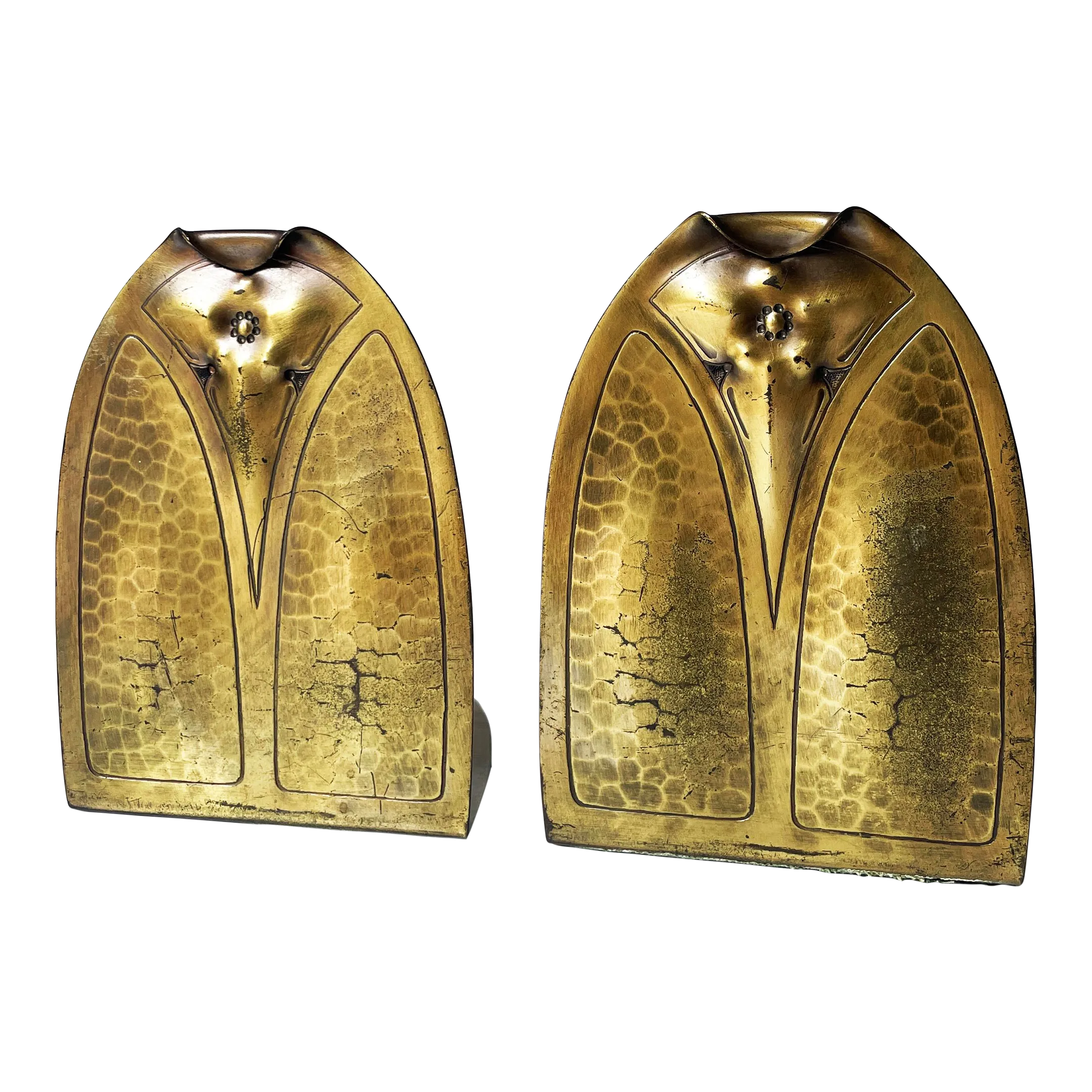 Early Mark Roycroft Trefoil Hammered Copper Bookends | Chairish