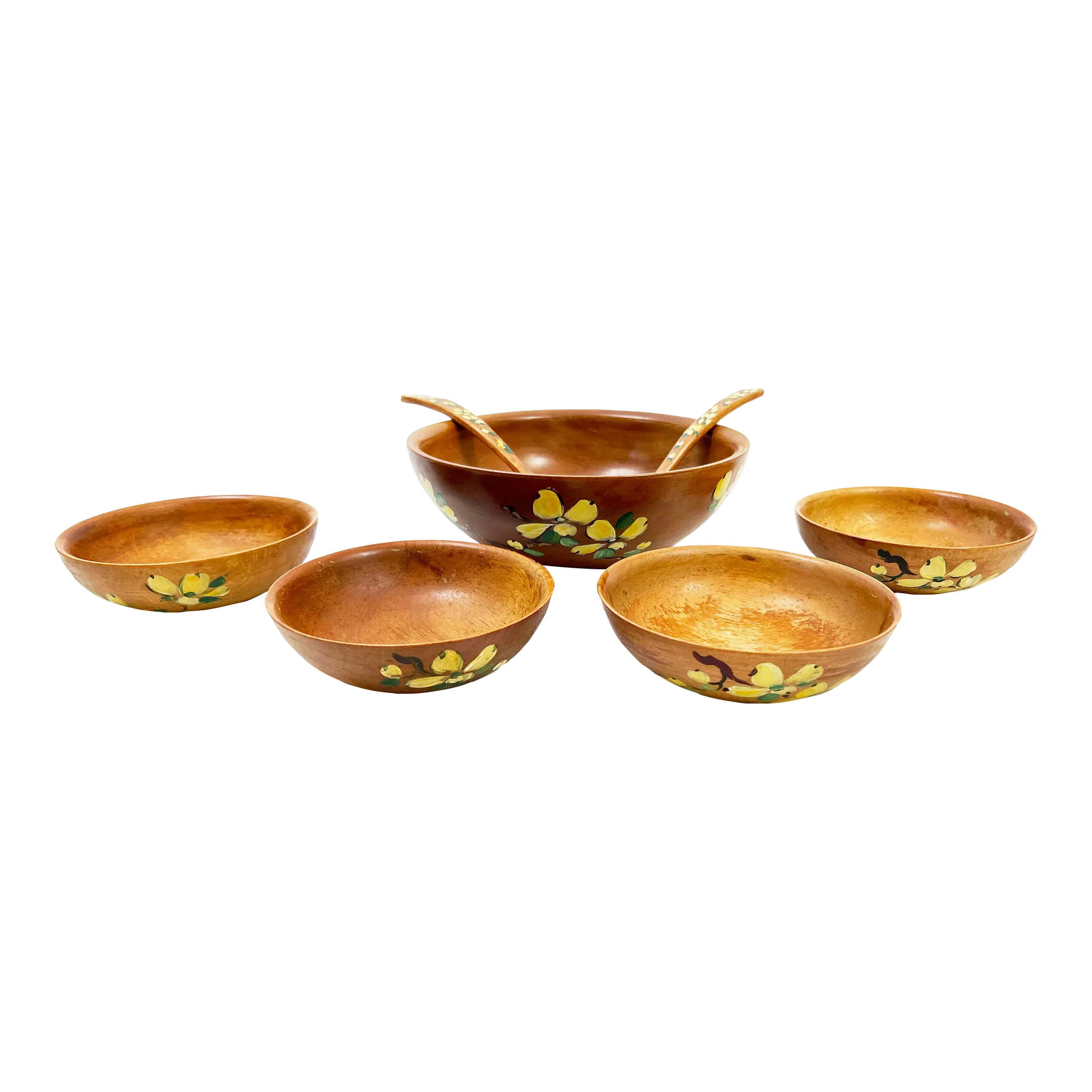 1960's Mid-Century Wooden Dall-Craft Floral Hand Painted Salad Bowl ...