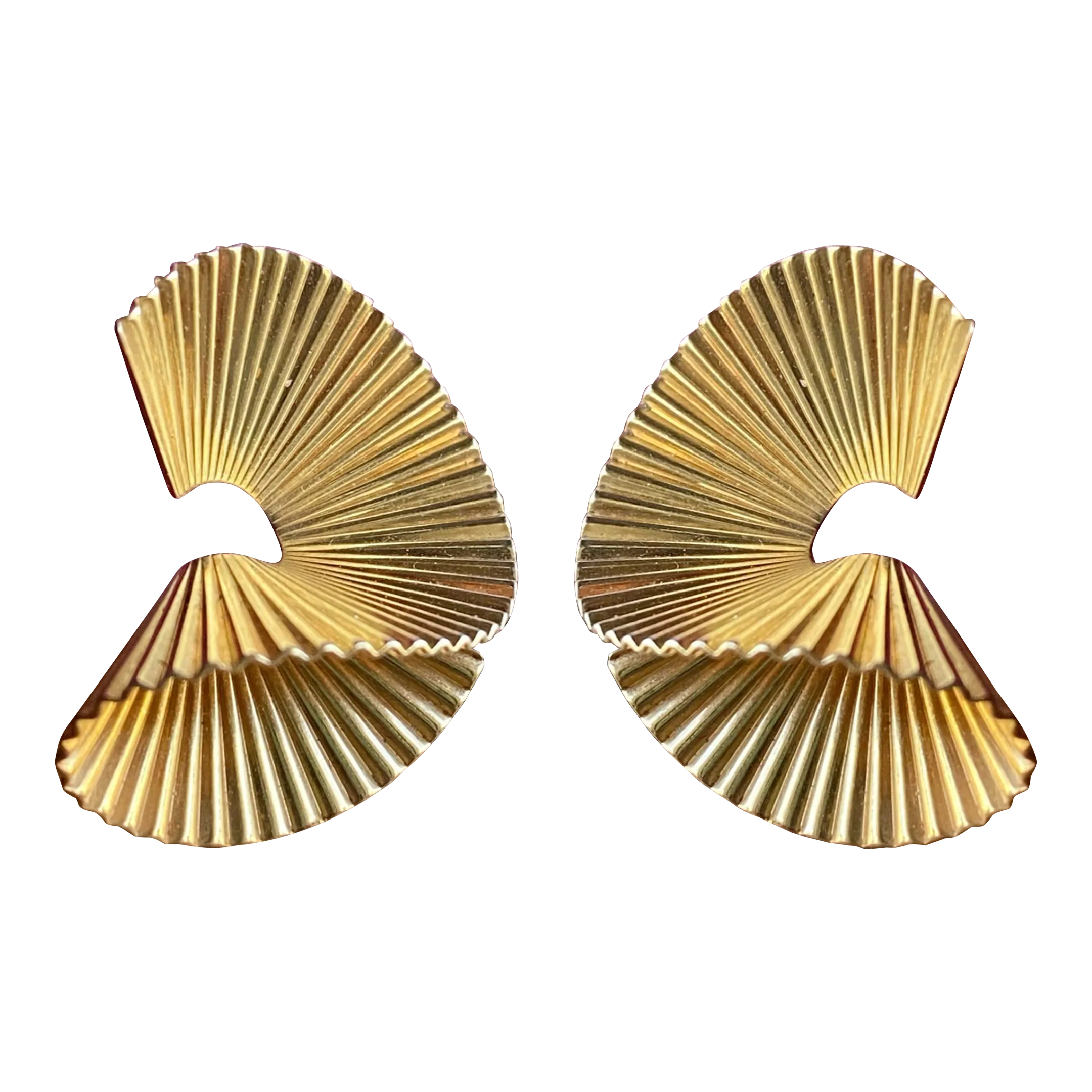 Modernist 14k Gold Folded & Pleated Origami-Style Clip-On Earrings - 2 ...
