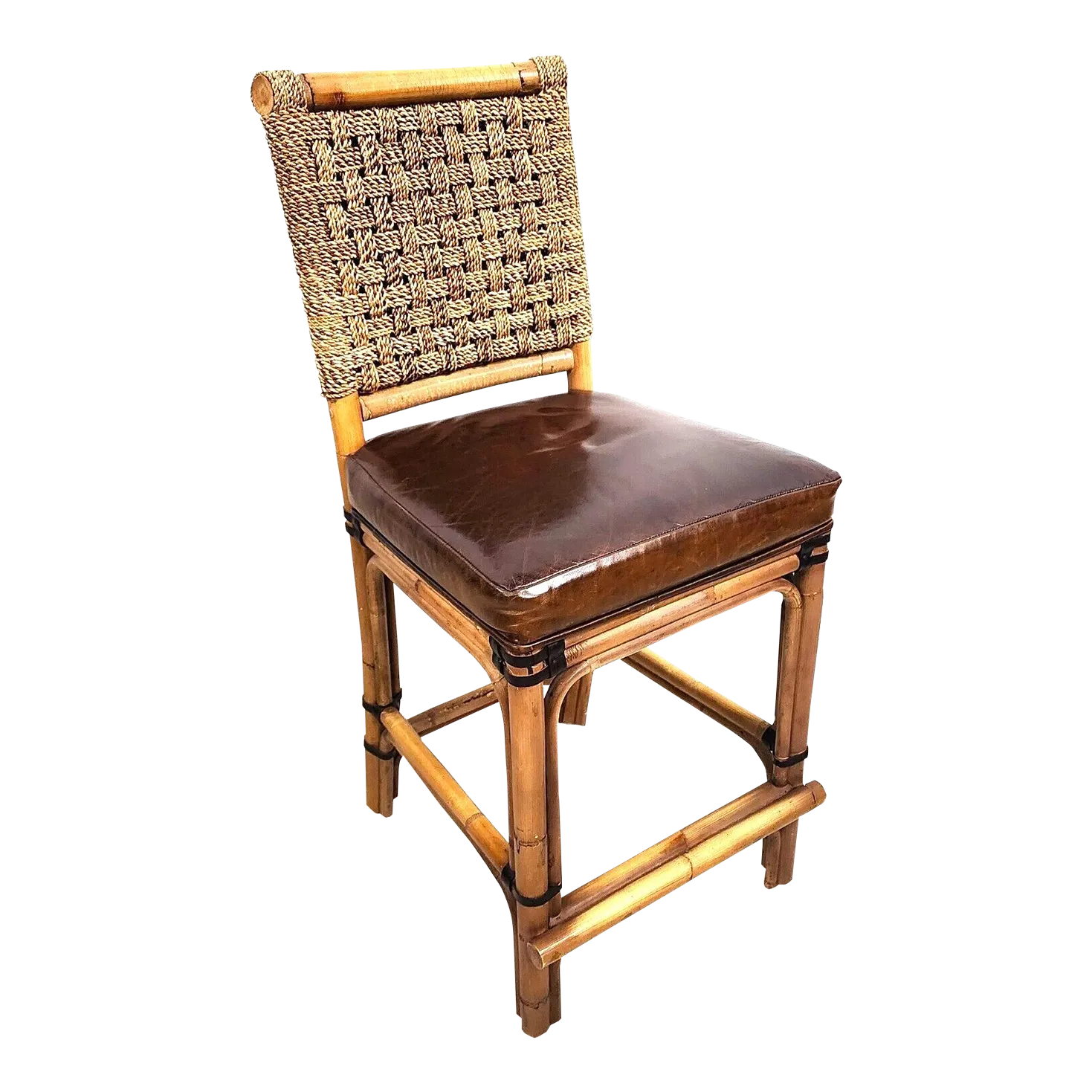 Bamboo Counter Stool Rattan & Braided Rope by Palecek | Chairish