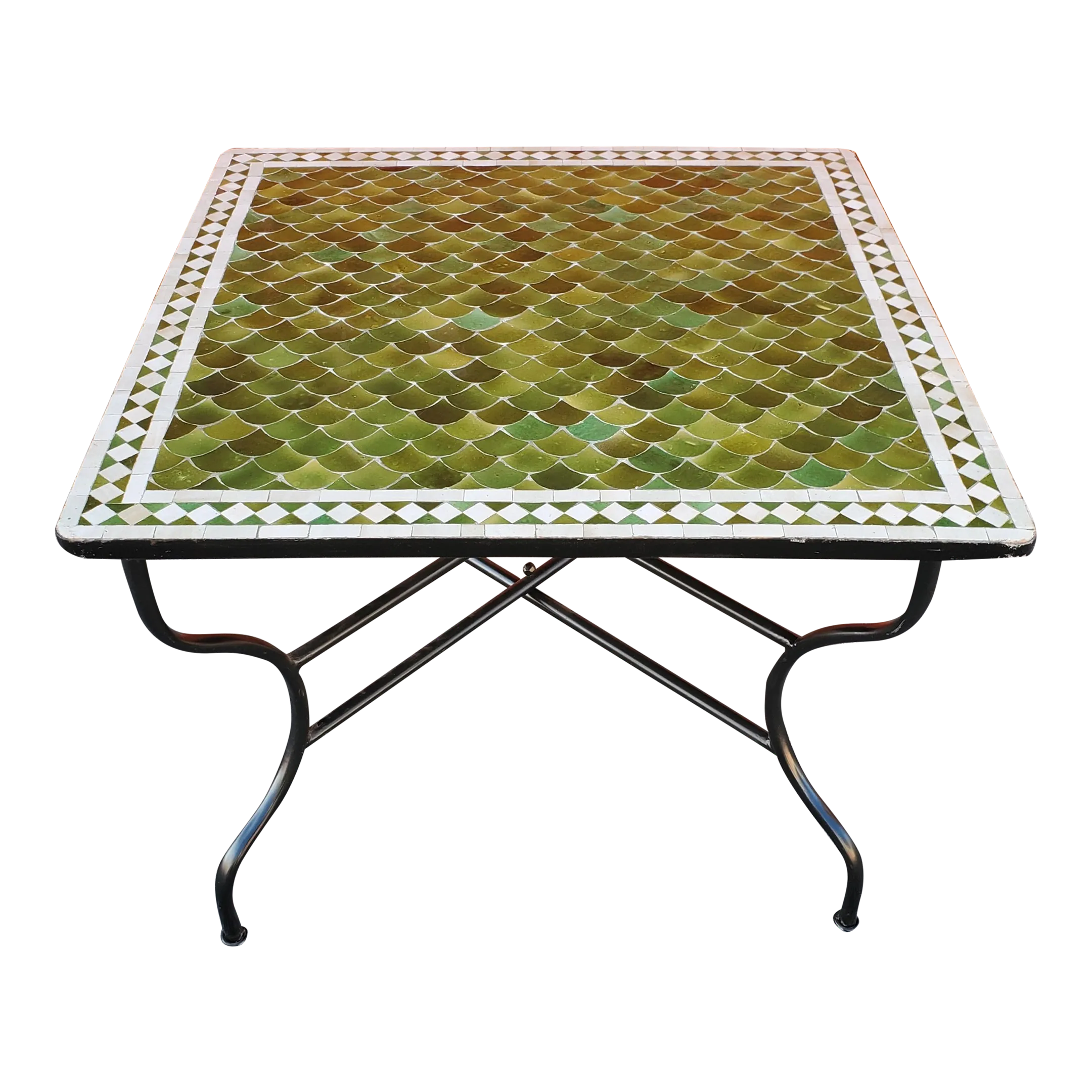 40" Handmade Moroccan Square Mosaic Table in Tamegrout Green and White ...