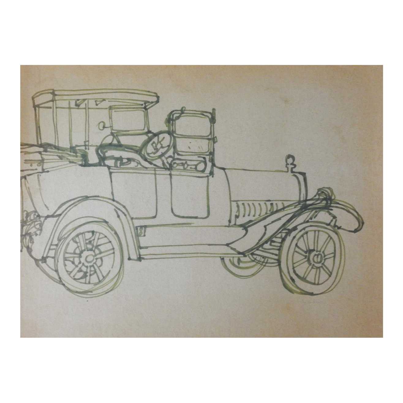 Mid 20th Century Ford Model T Automobile Drawing | Chairish