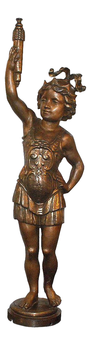 Italian Cast Iron Standing Sculpture of Roman Lady With Torch | Chairish