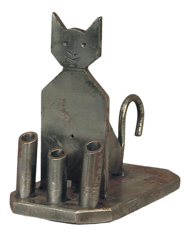 French Handmade Iron Cat Paperweight and Pen Holder | Chairish