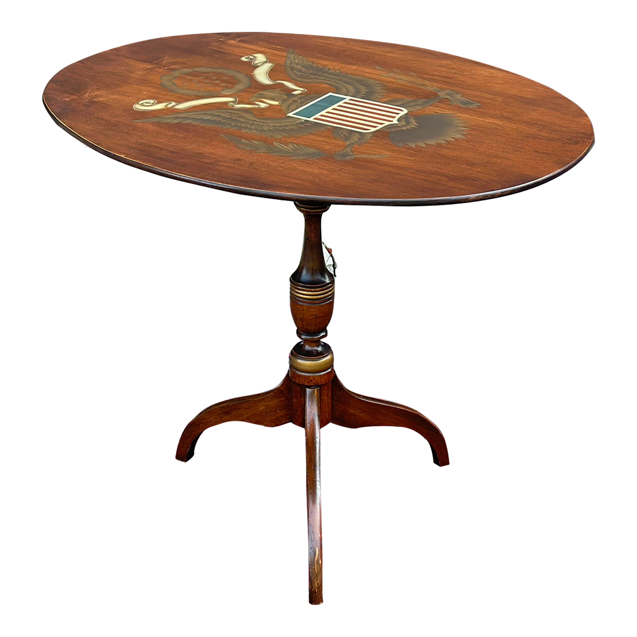 Vintage L. Hitchcock American Eagle Stenciled Oval Tilt Top Table | Chairish