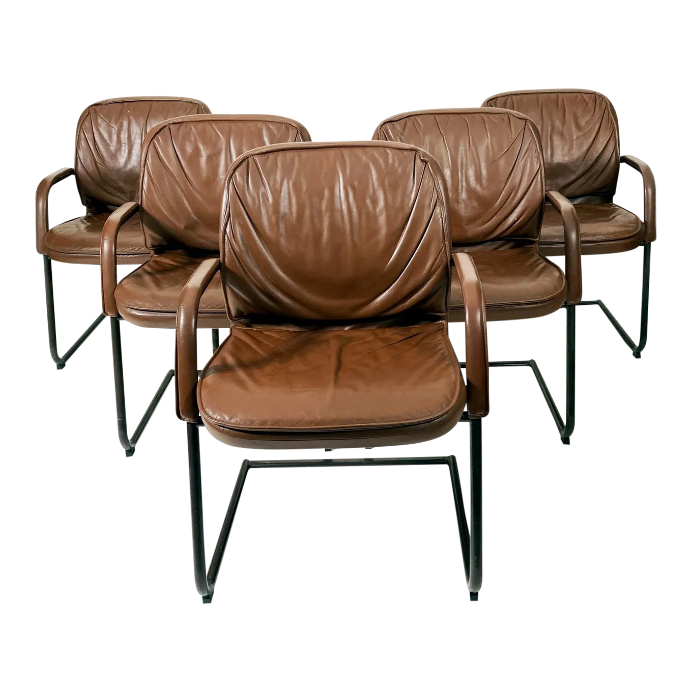 Mid-Century Modern Vecta Contract Brown Leather Cantilever Chairs- Set ...