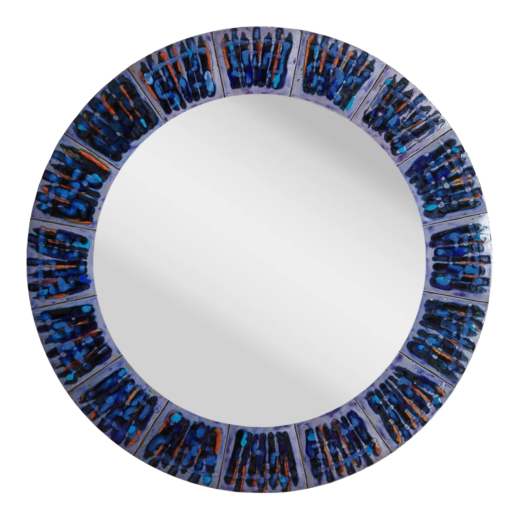 2/5 Blue Hand-Painted Enamel Mirror by Bodil Eje, Denmark 1960s | Chairish