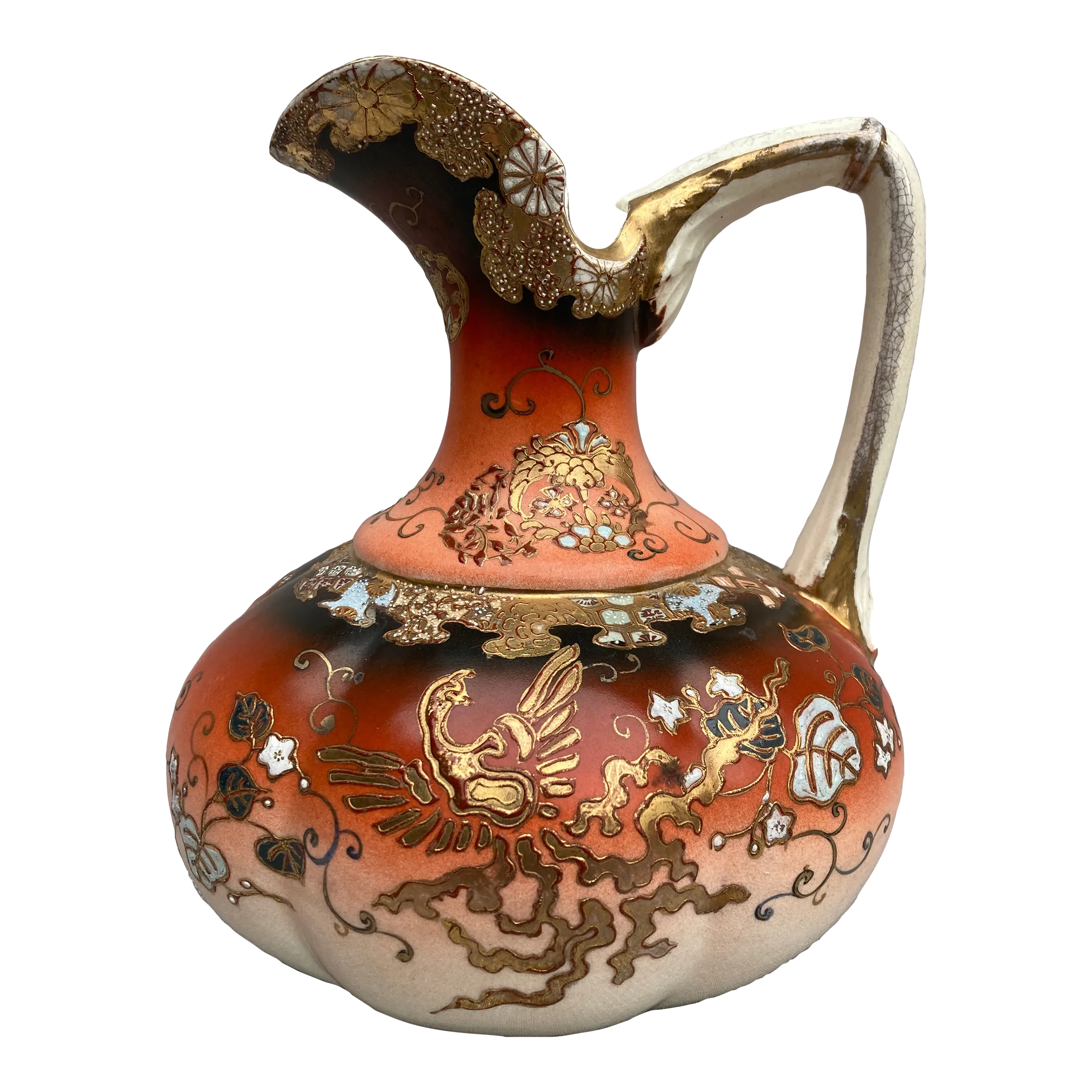 Antique Japanese Hand Painted Phoenix Pitcher | Chairish