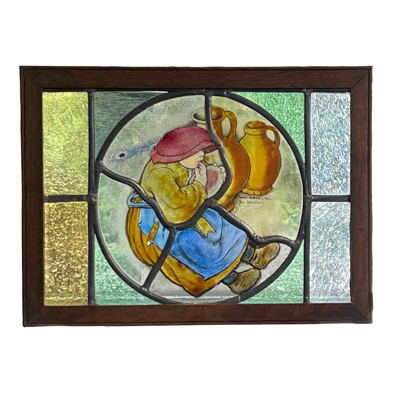 Antique French Hand Painted Stained Glass Window With 2 Signatures ...