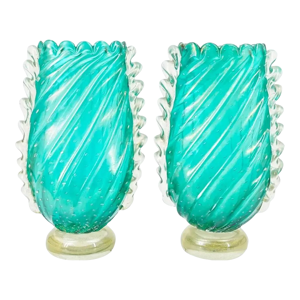 Large Turquoise Blue Murano Glass Mid-Century Modern Vases by Barovier E Toso, 1950s - a Pair ...