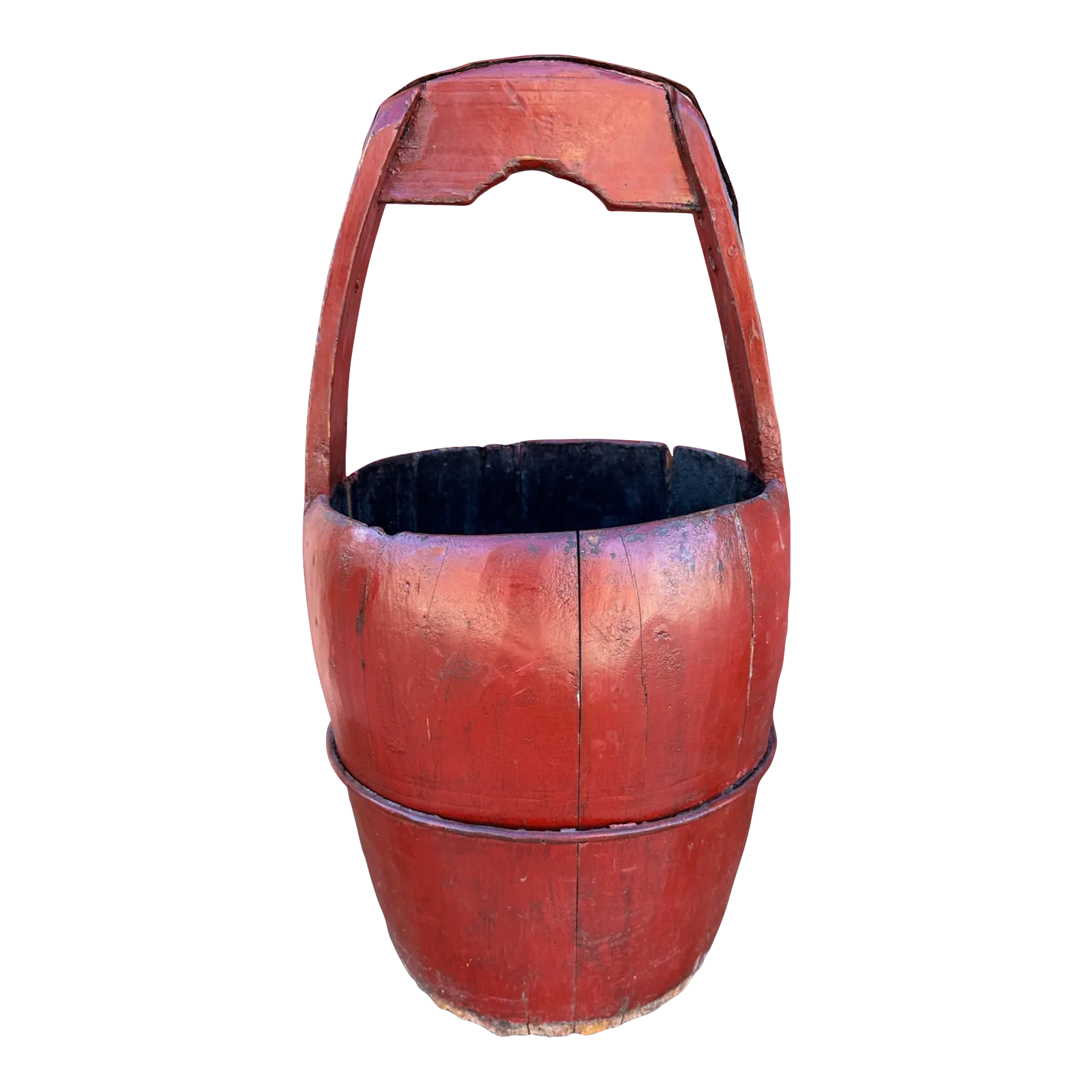 Vintage Rustic Chinese Red Water Bucket | Chairish