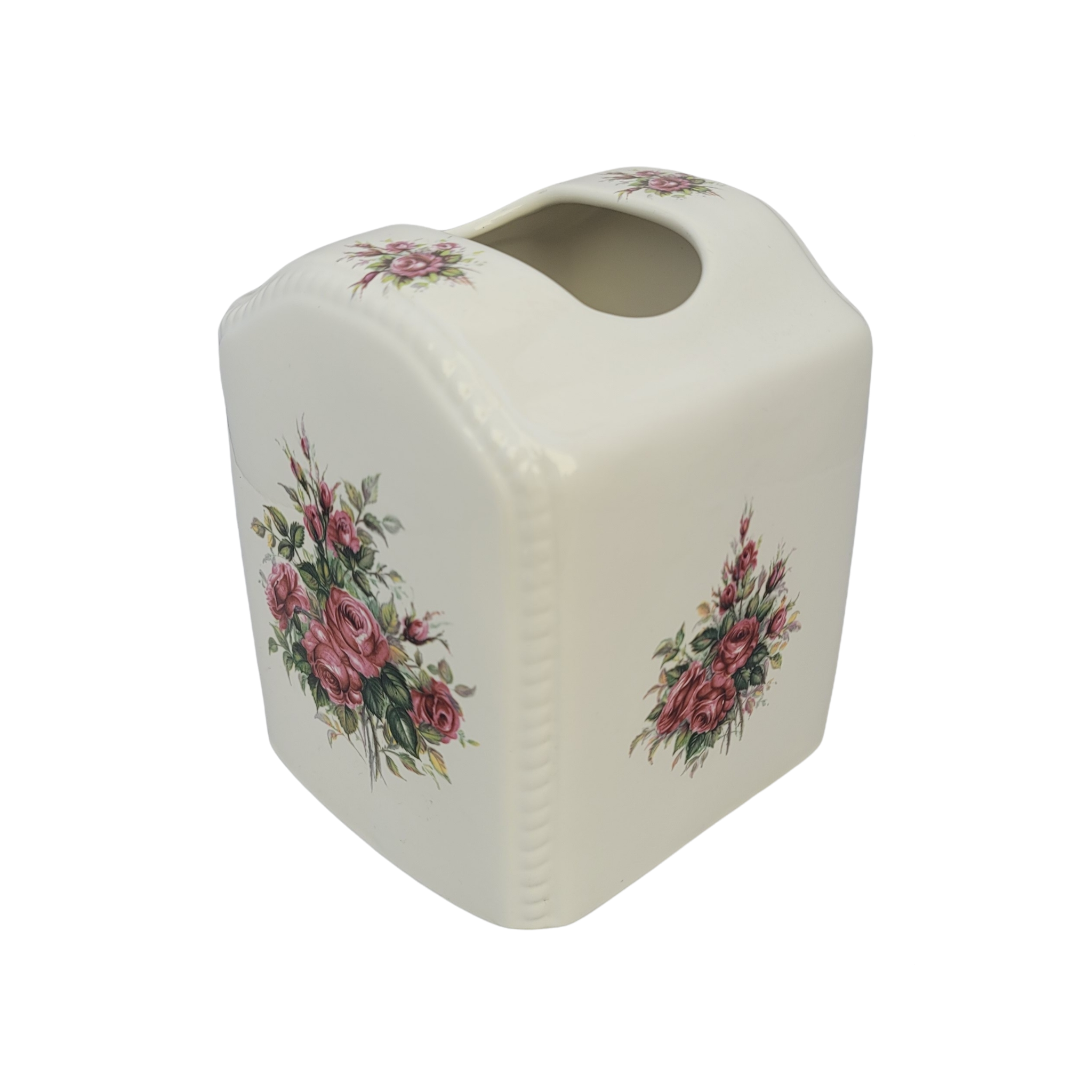 Vintage Late 20th Century Floral Rose Chintz Porcelain Ceramic Tissue ...