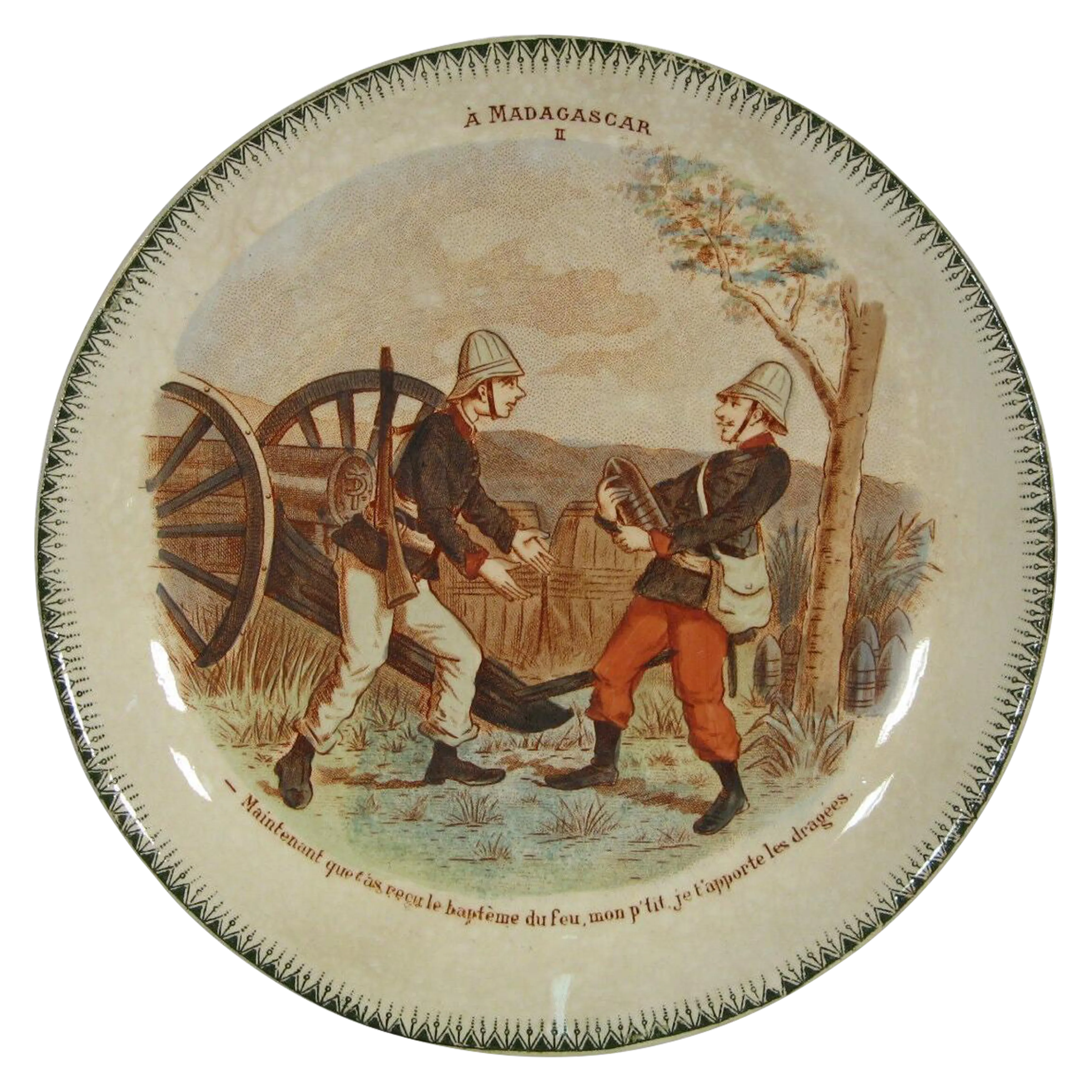 Antique French Hb Faience Decorative Plate Commemorating the Madagascar ...