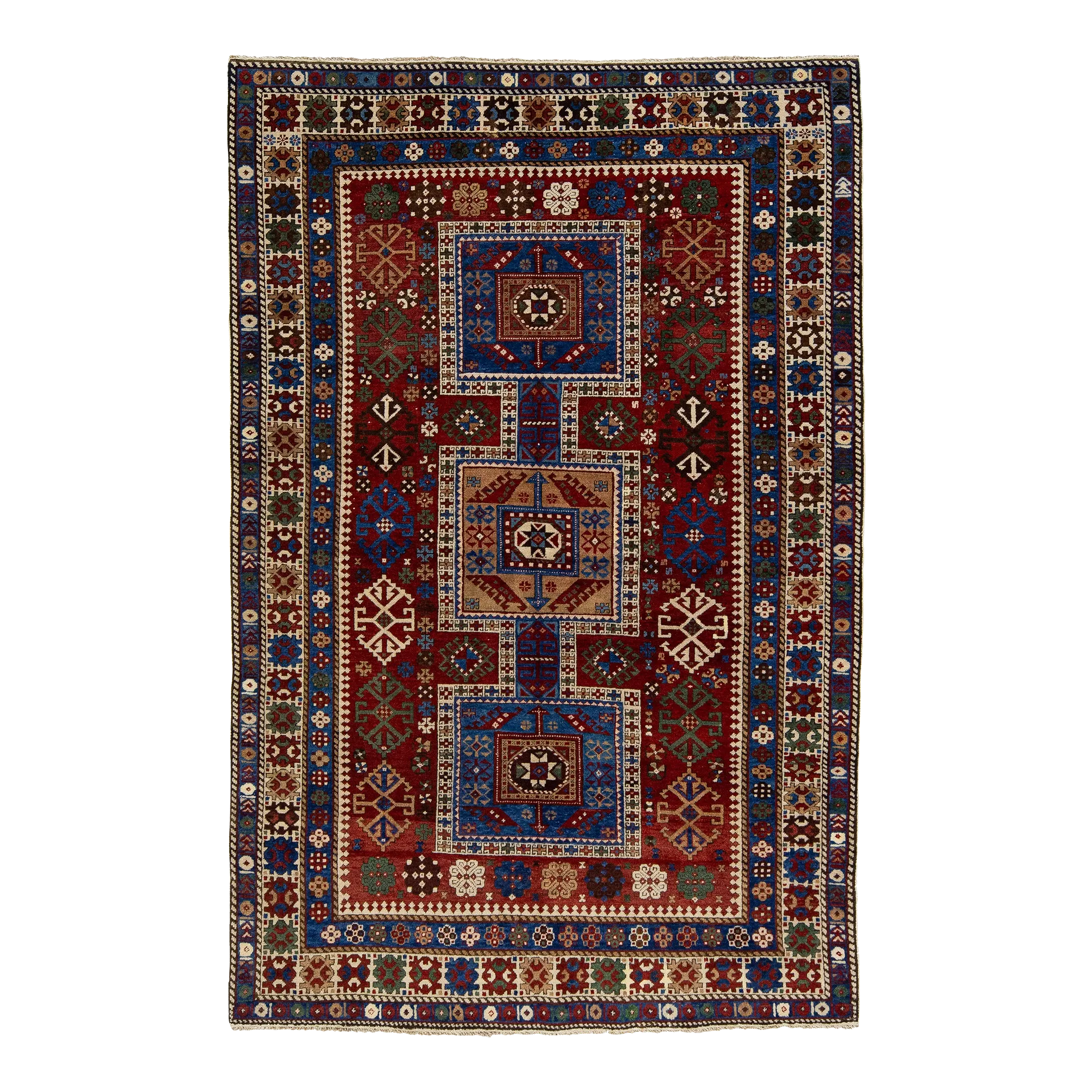 5 X 7 Vintage Caucasian Red Wool Rug With Allover Geometric Motif ...