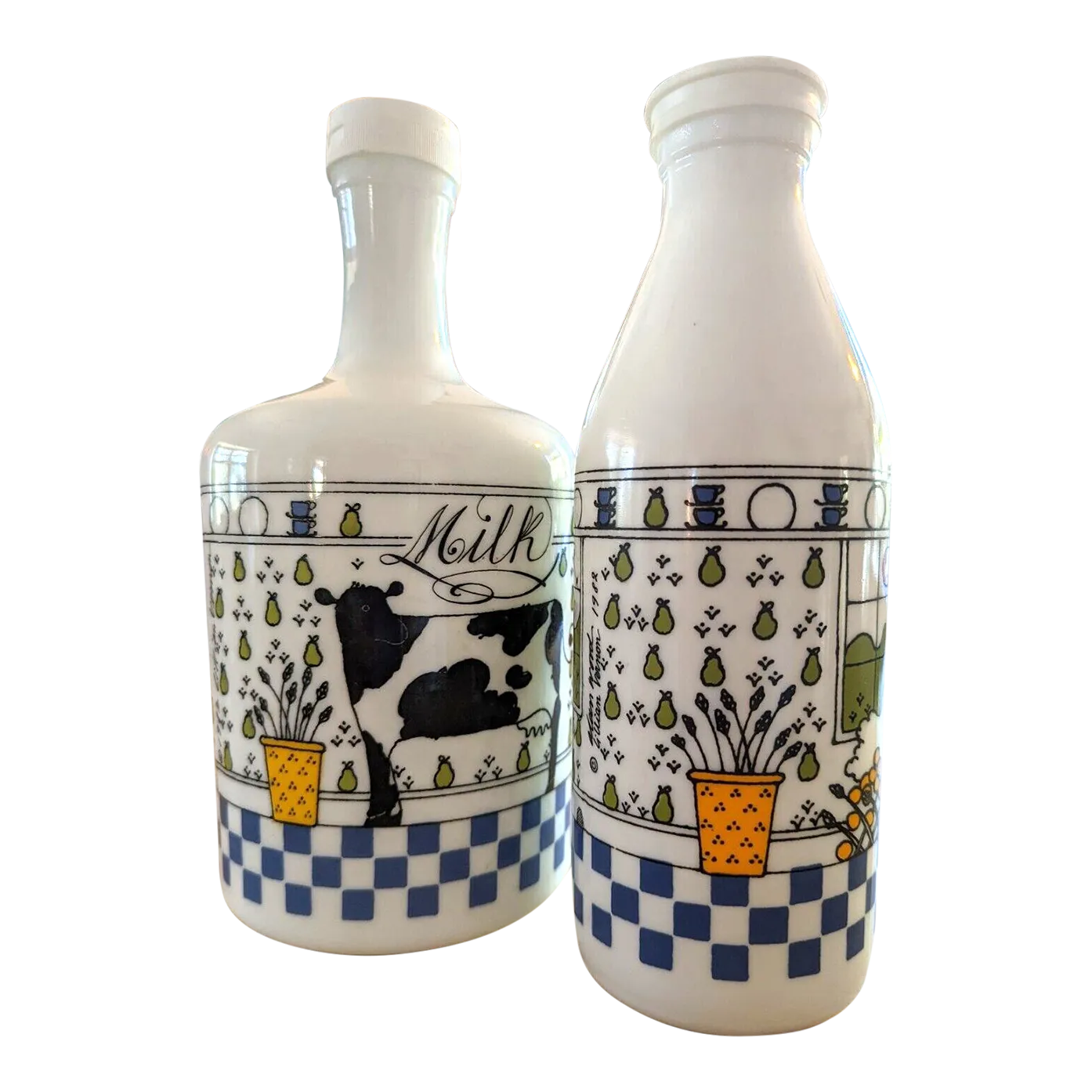 Vintage Lillian Vernon Alan Wood White Glass Cow Milk Bottles - Set of ...