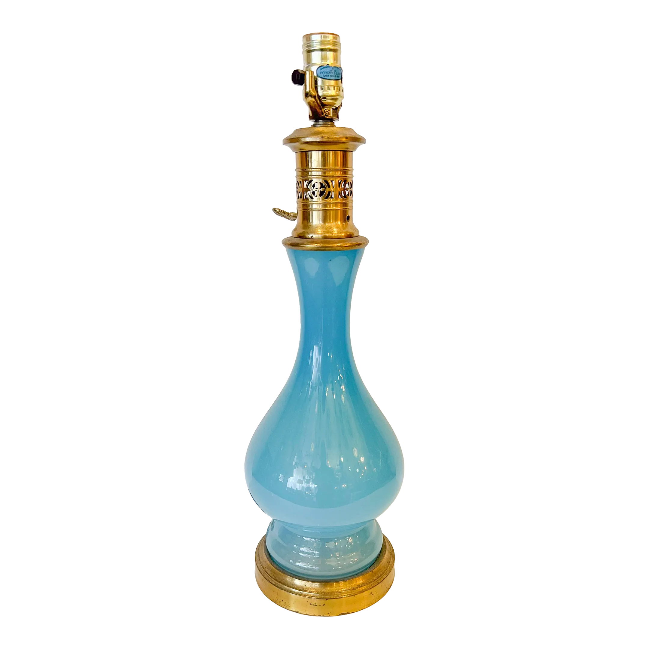 Vintage Table Lamp With Opaline Blue Glass | Chairish