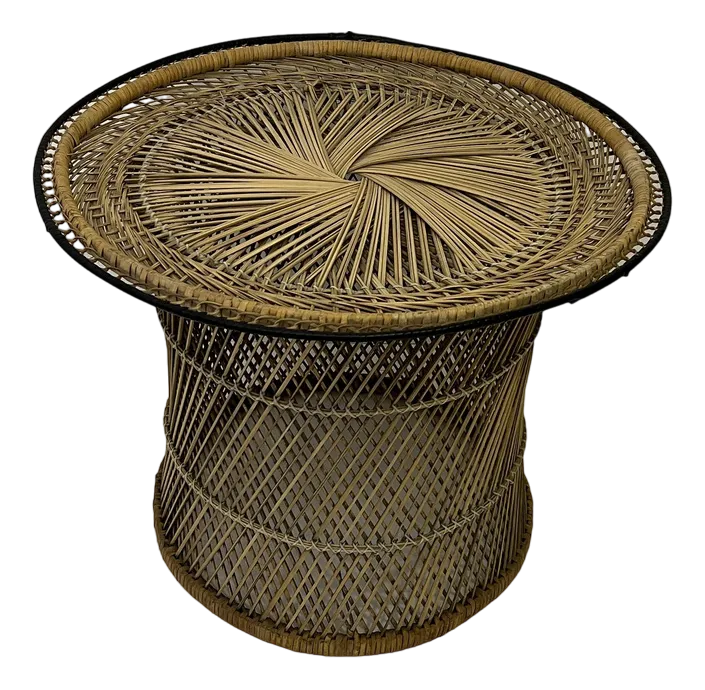 Mid-Century Wicker Drum Table in Bamboo by Franco Albini, 1950s | Chairish