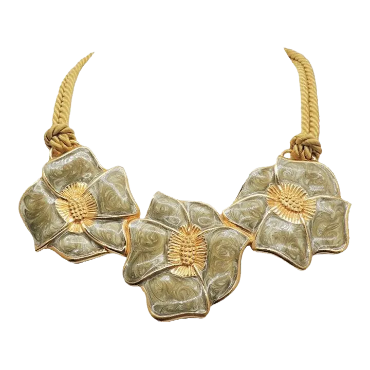 1984 Vintage Signed Monet Garland Enamel Flowers Necklace | Chairish