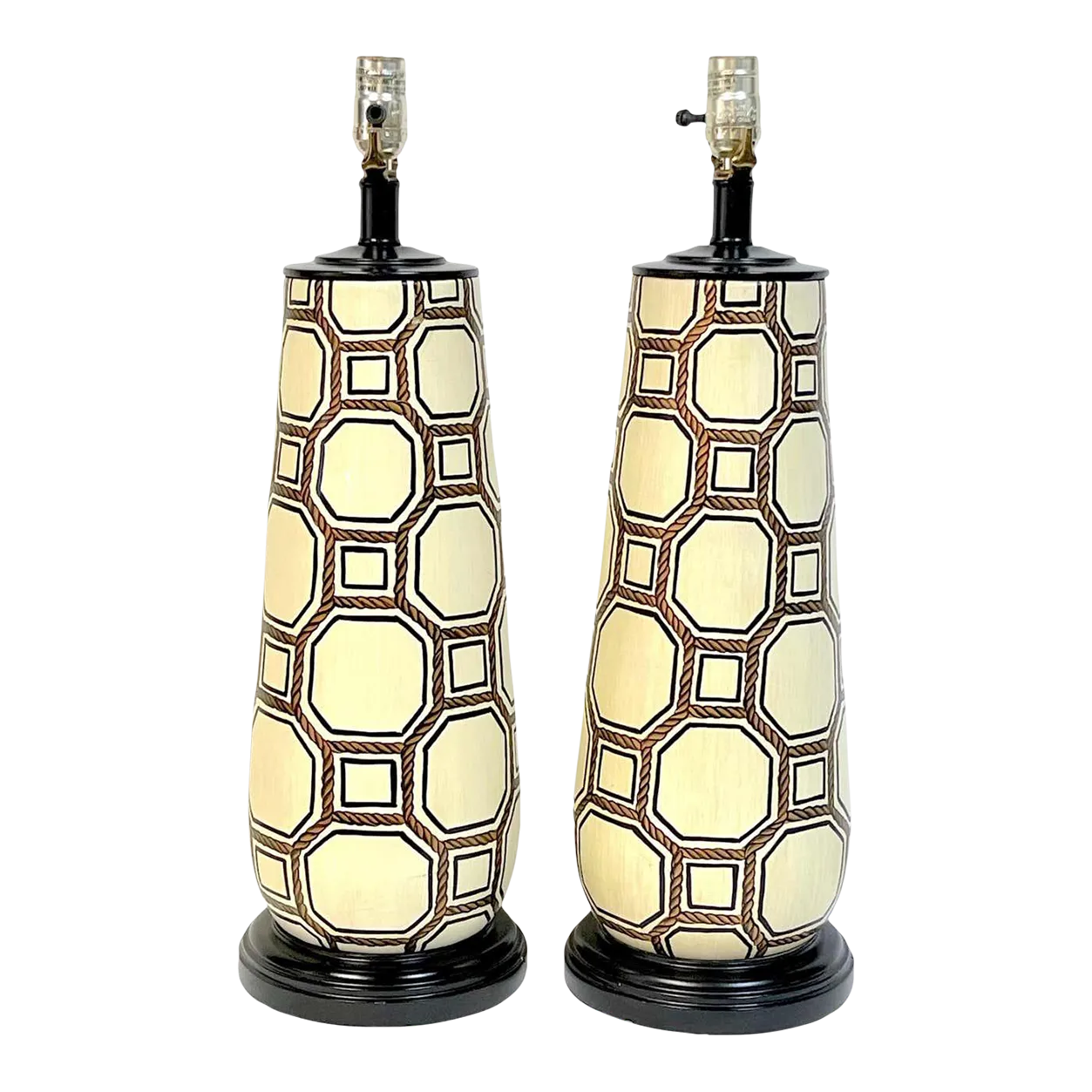 Italian Pottery Geometric Rope Vignette Lamps, Manner of Gio Ponti - A ...