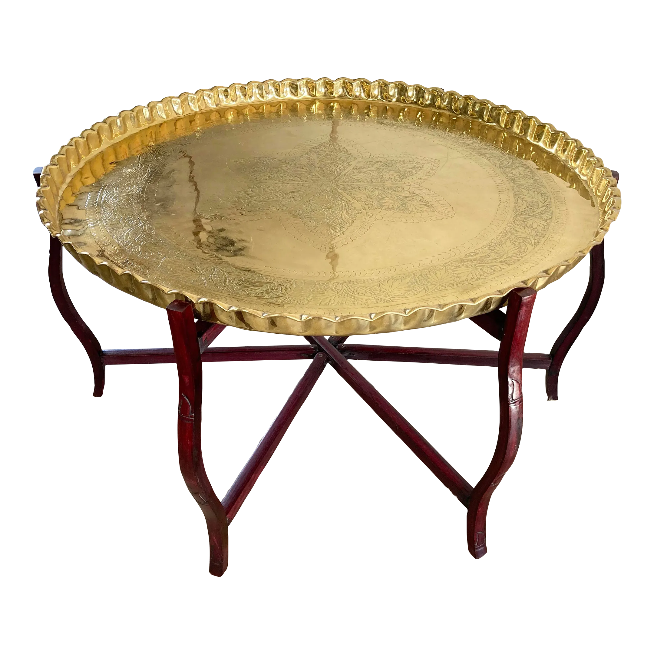 Vintage Moroccan Style Brass Scalloped Tray Table on Collapsible Wood ...