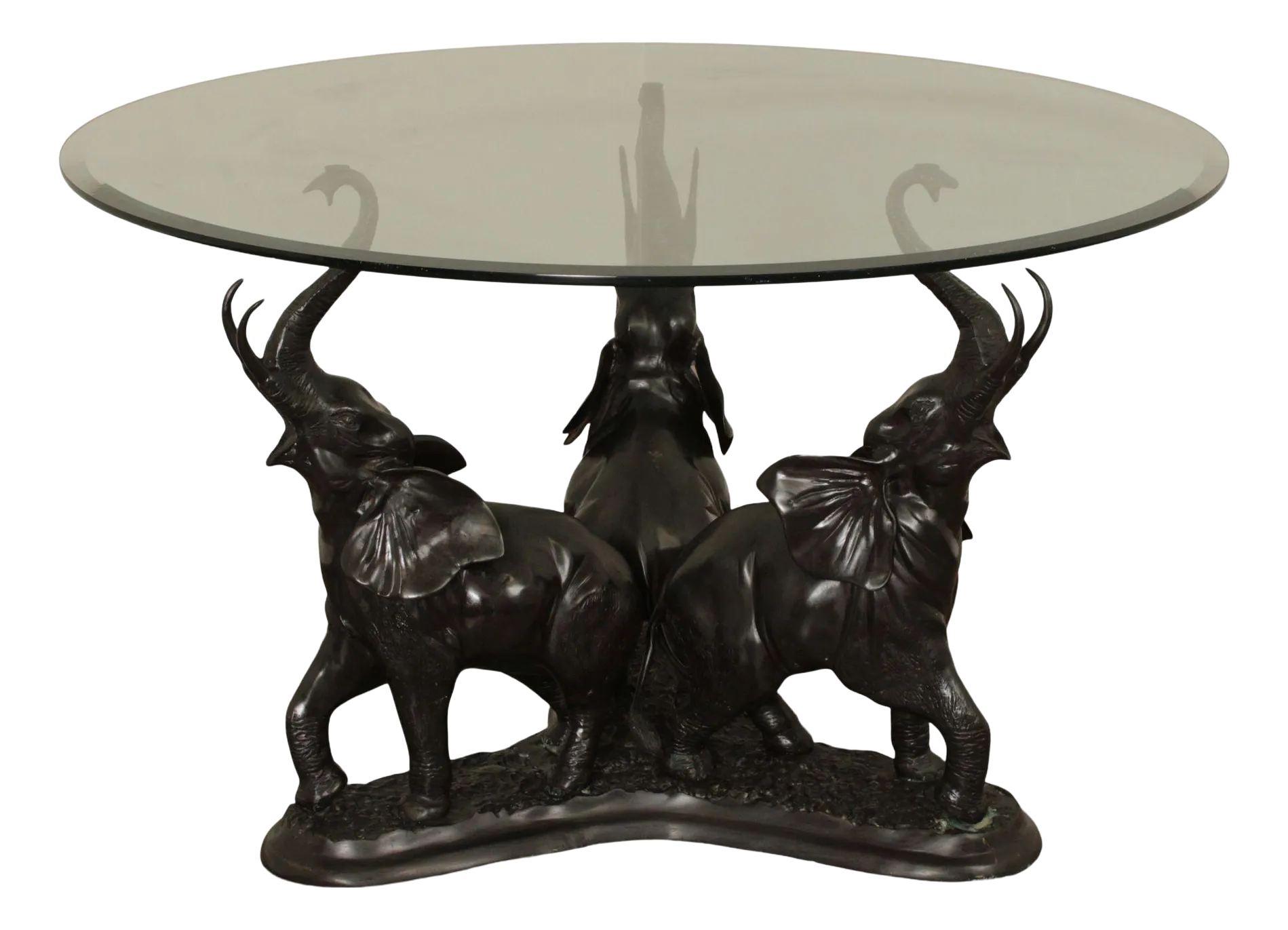 Contemporary Glass Top Bronze Elephants Center Table | Chairish