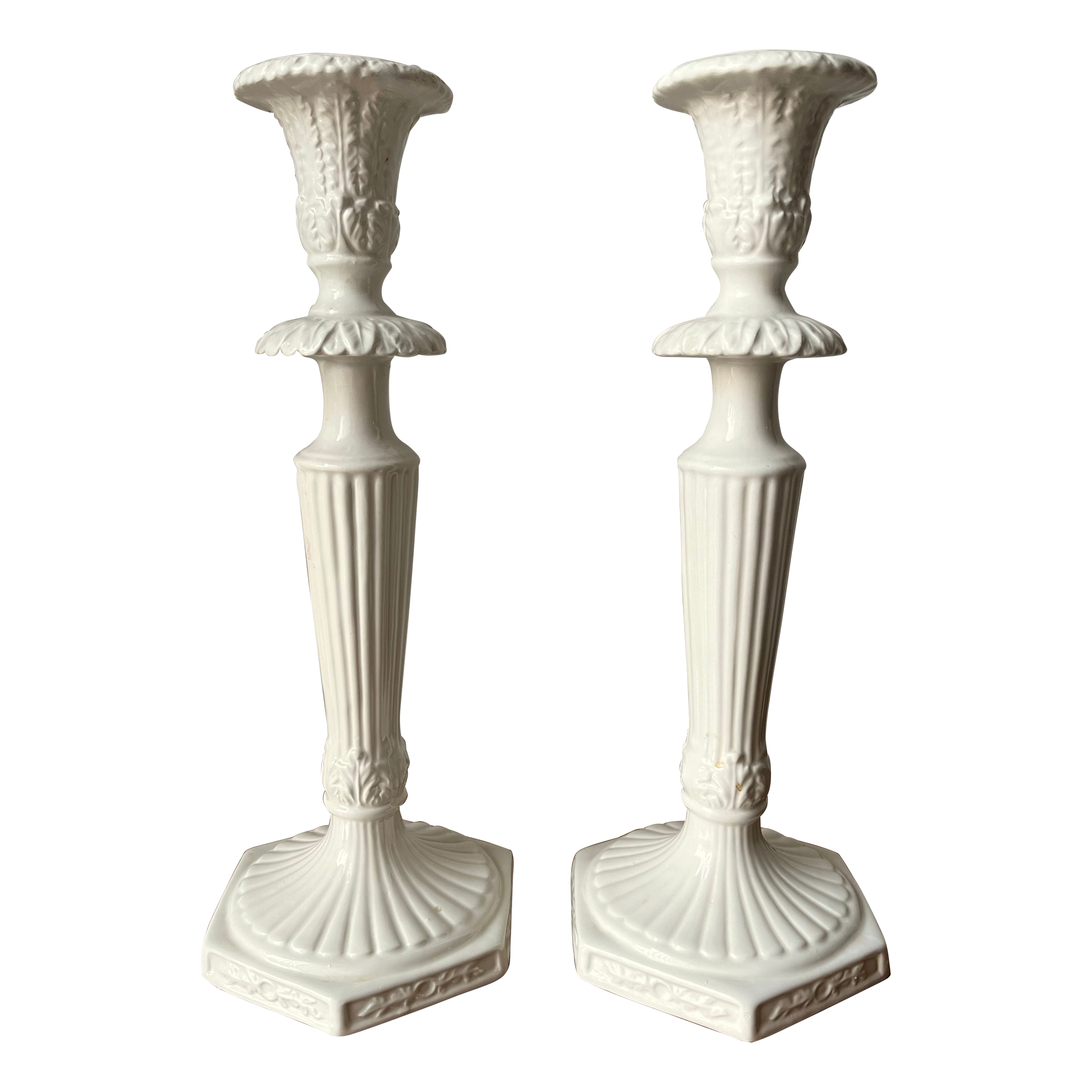 Vintage Italian Creamware Neo-Classical Candlesticks-A Pair | Chairish