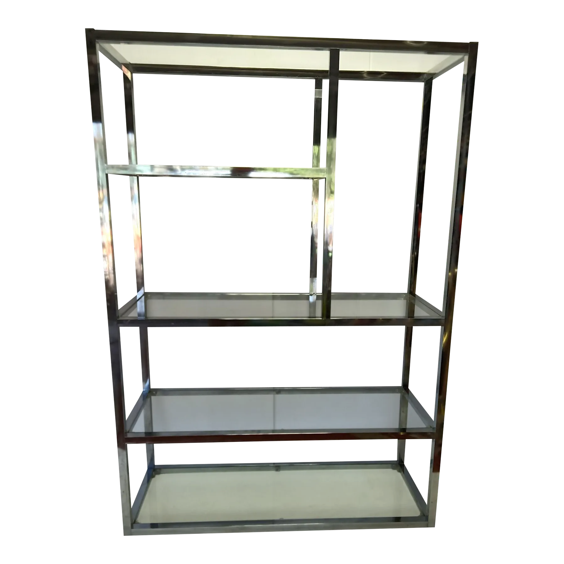 1980s Vintage Chrome Modern Rectangular Glass Shelving Unit | Chairish