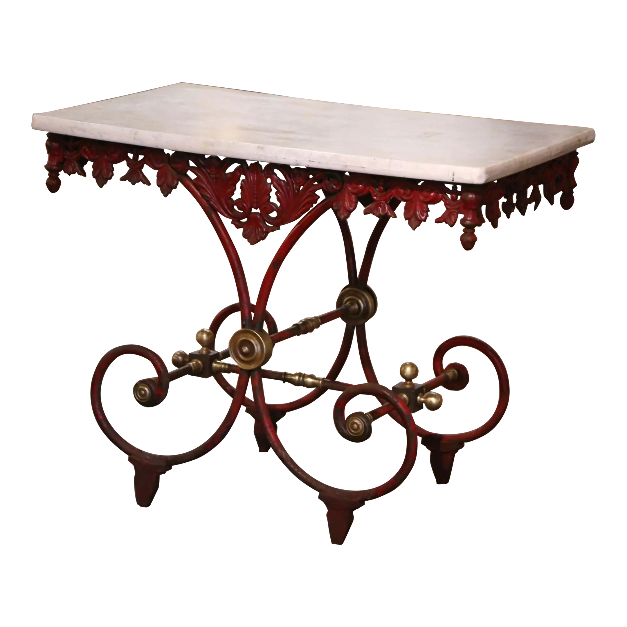 18th Century French Marble Top Red Painted Iron Pastry Table With ...
