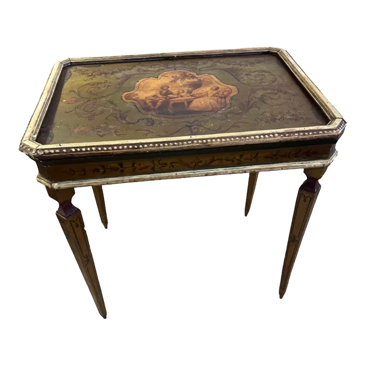 Antique Italian Venetian Side Table Painted Wood in Lacquer. | Chairish