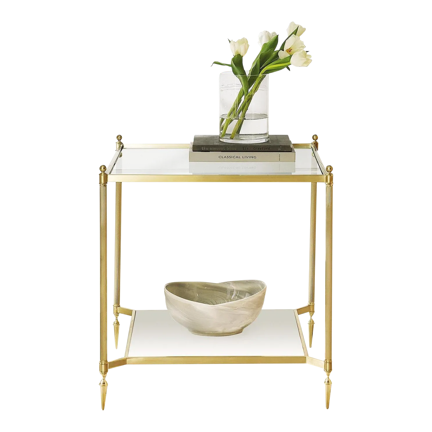 Modern History Square Pom End Table - Brass | Chairish