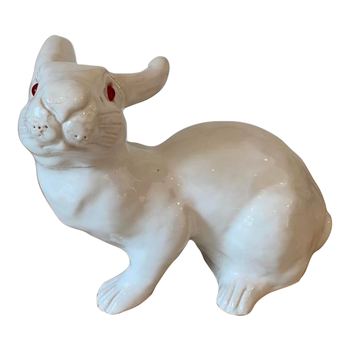 Vintage French Faience Majolica French Bunny Rabbit, Large | Chairish