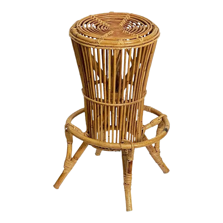 Italian Stool of Rattan and Bamboo From the Mid-20th Century | Chairish
