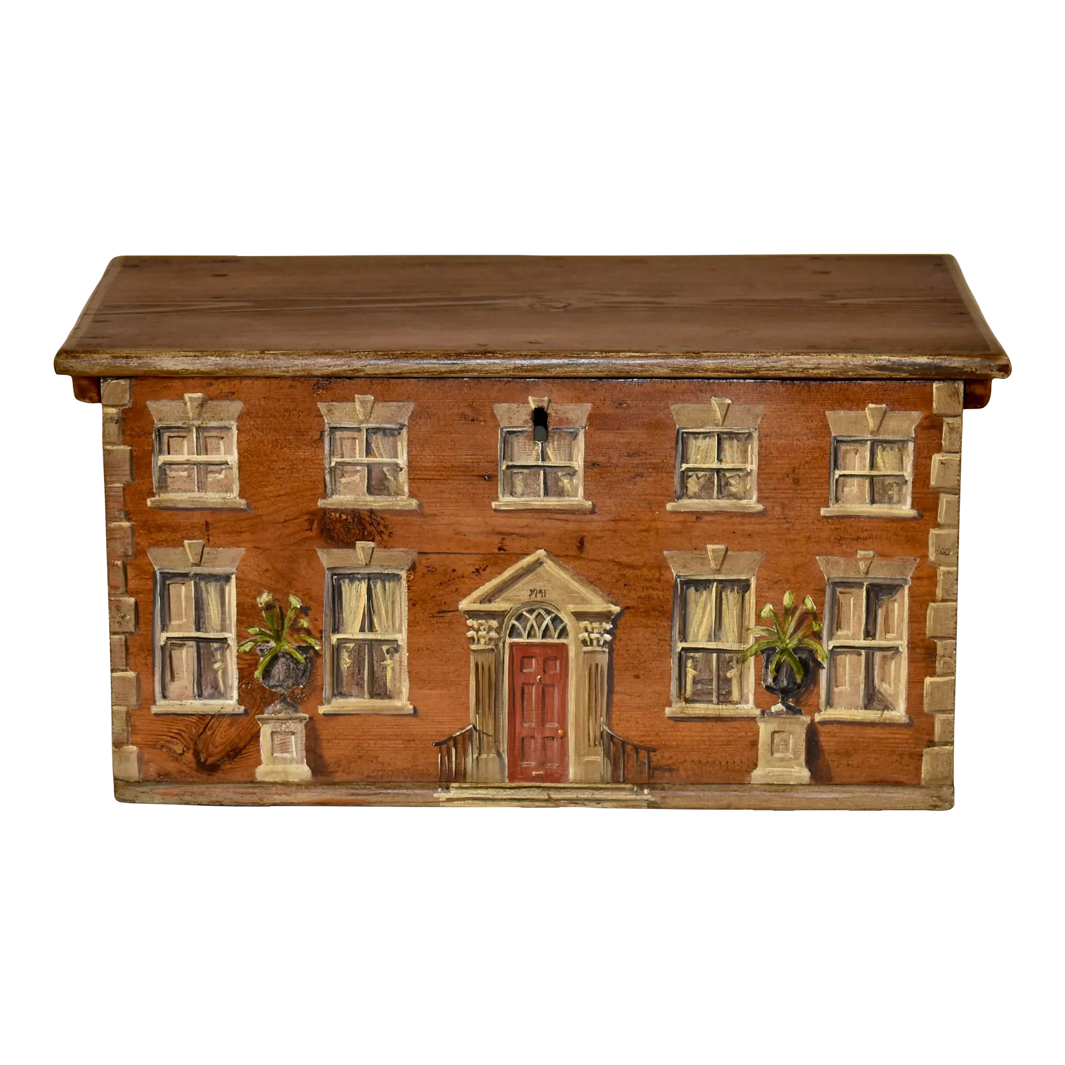 Early 19th Century Pine Box With Hand Painting | Chairish