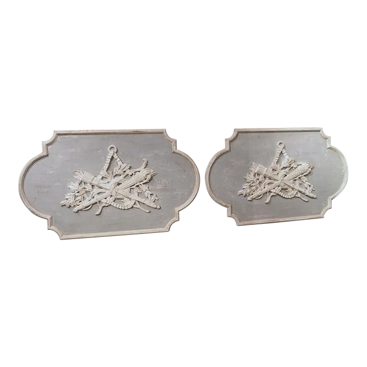 Pair of Large Wooden Blue and White Louis XVI Style Trophy Panels ...