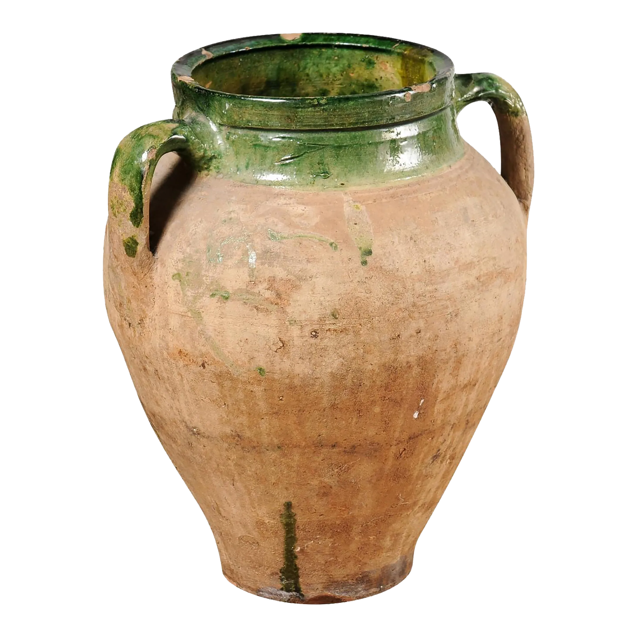 English Rustic 1930s Terracotta Olive Oil Jar with Green Glazed Top ...