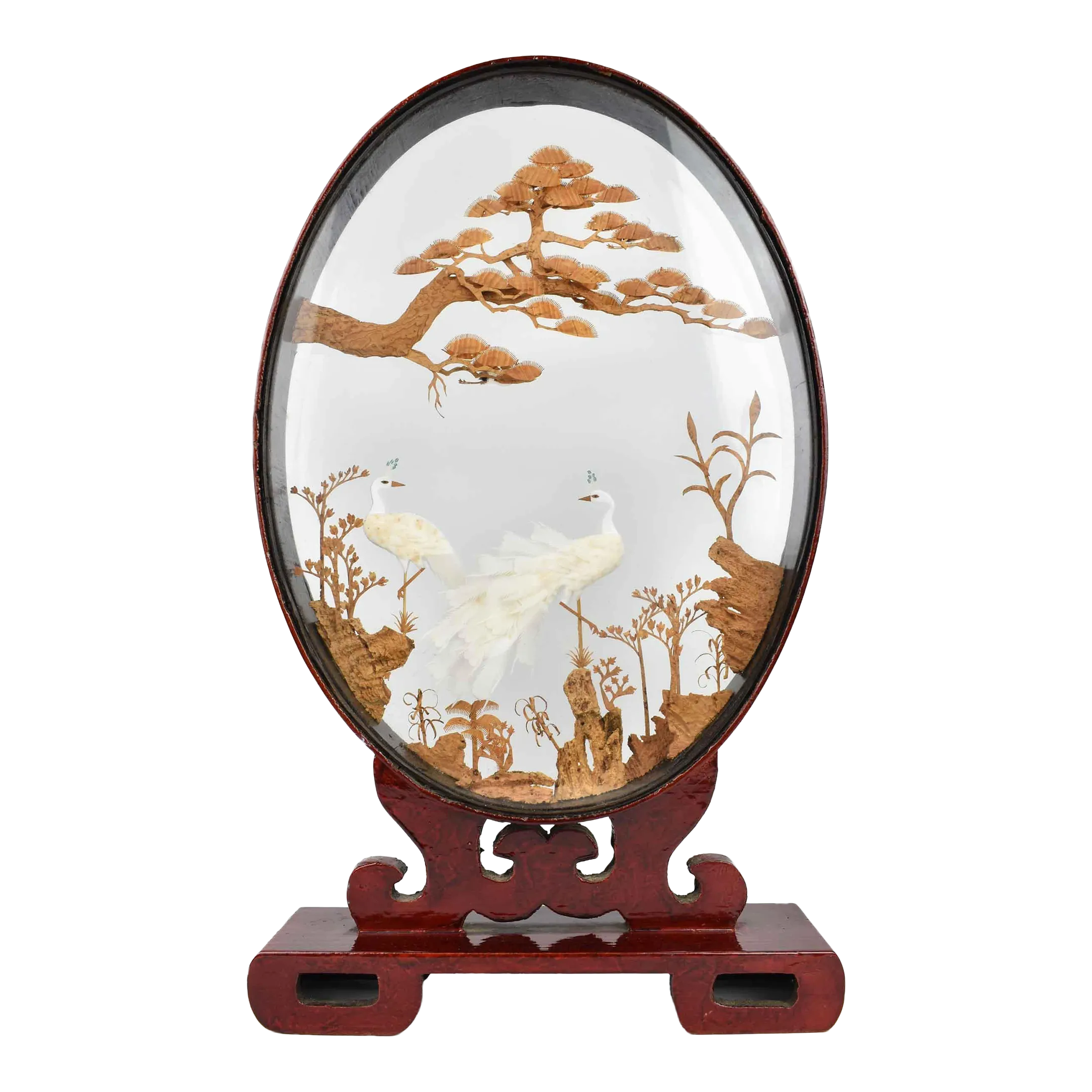 Mid 20th Century Tall Oval Chinese Cork Carving Art Diorama | Chairish
