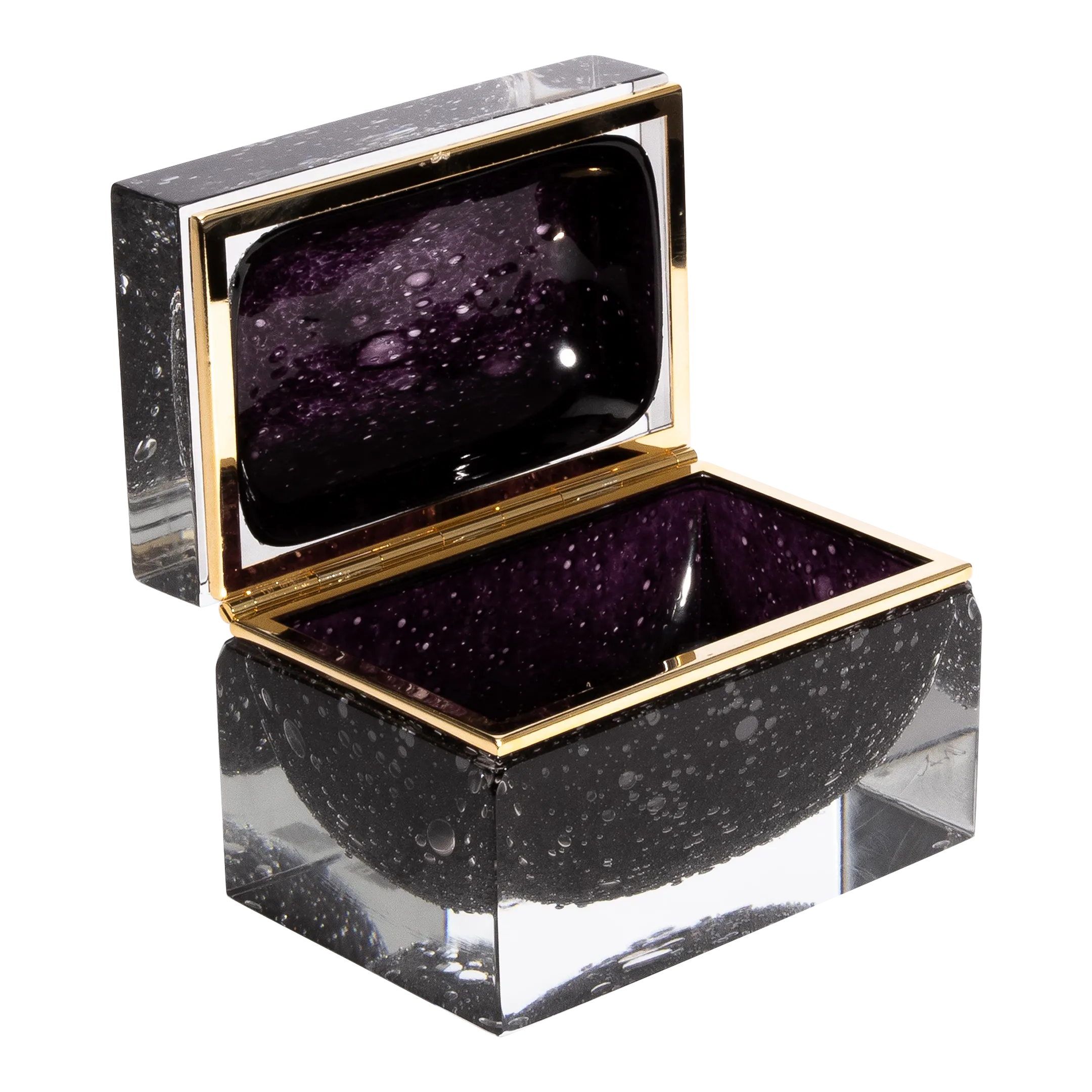 Hand Blown Murano Glass Box in Black With Bubbles and Brass Fittings ...
