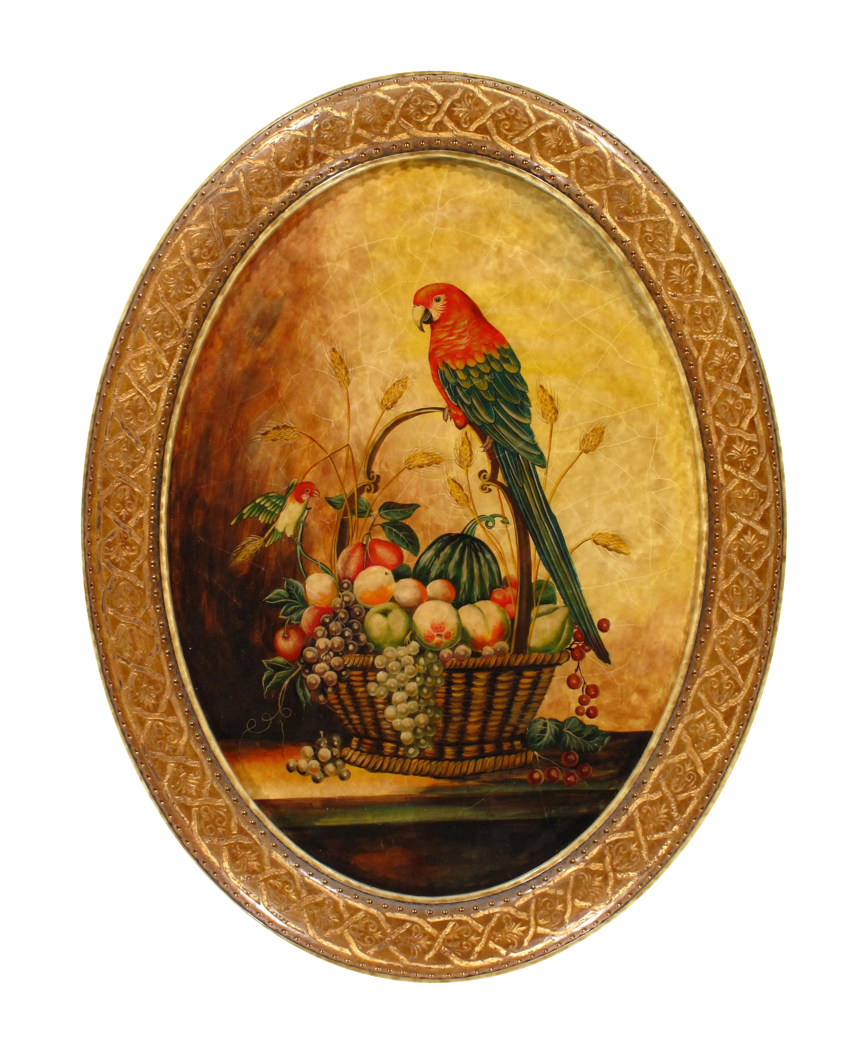 Pasargad N Y Hand Painted Parrot & Fruit Design | Chairish