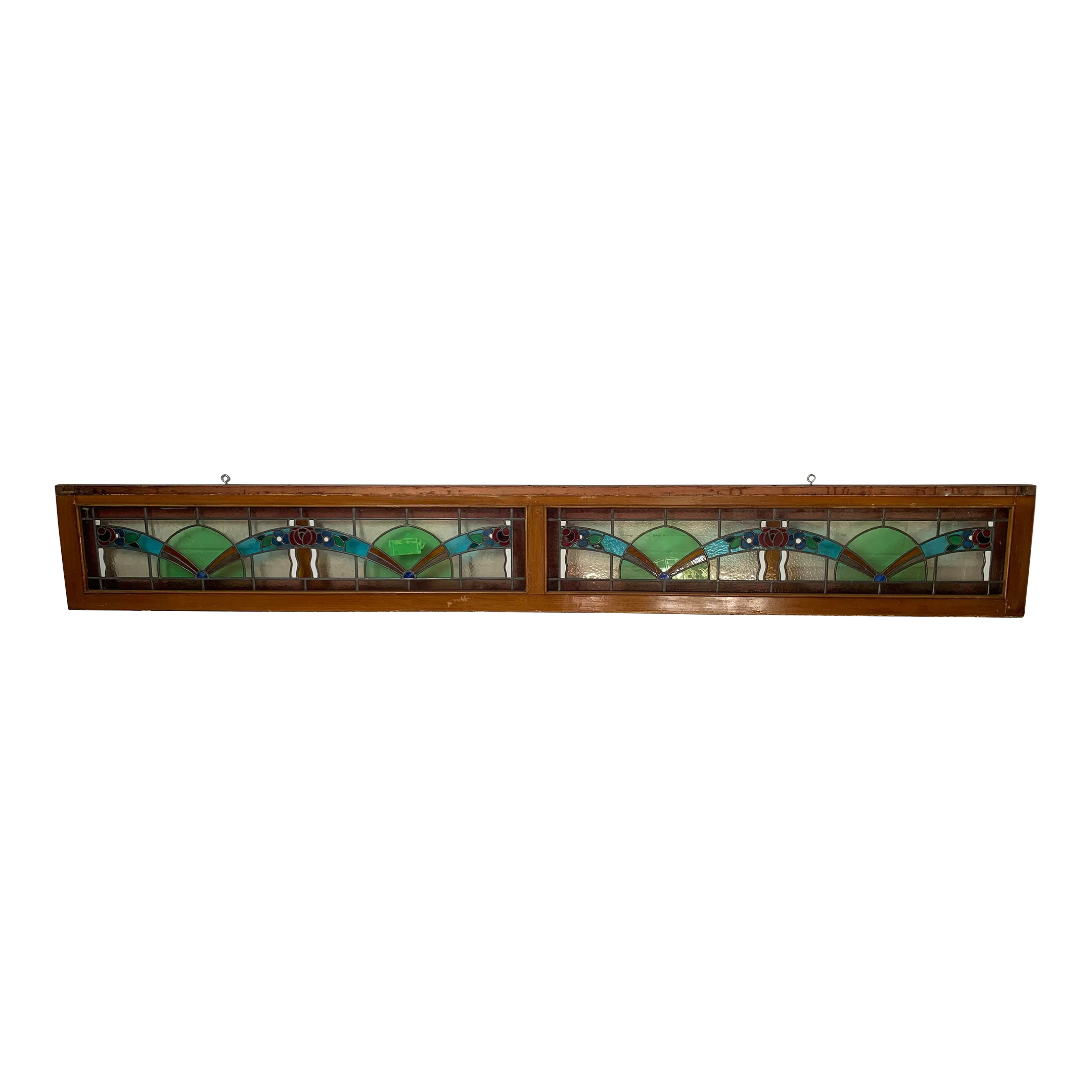 Mid 20th Century Rose Pattern Long Stained Glass Window | Chairish